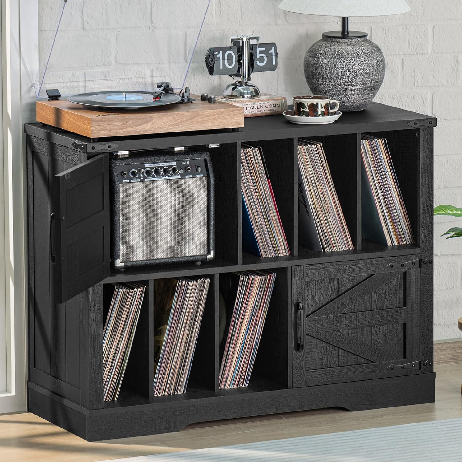 Large Record Player Stand with Vinyl Storage Up to 450 Albums, 39 Inch ...