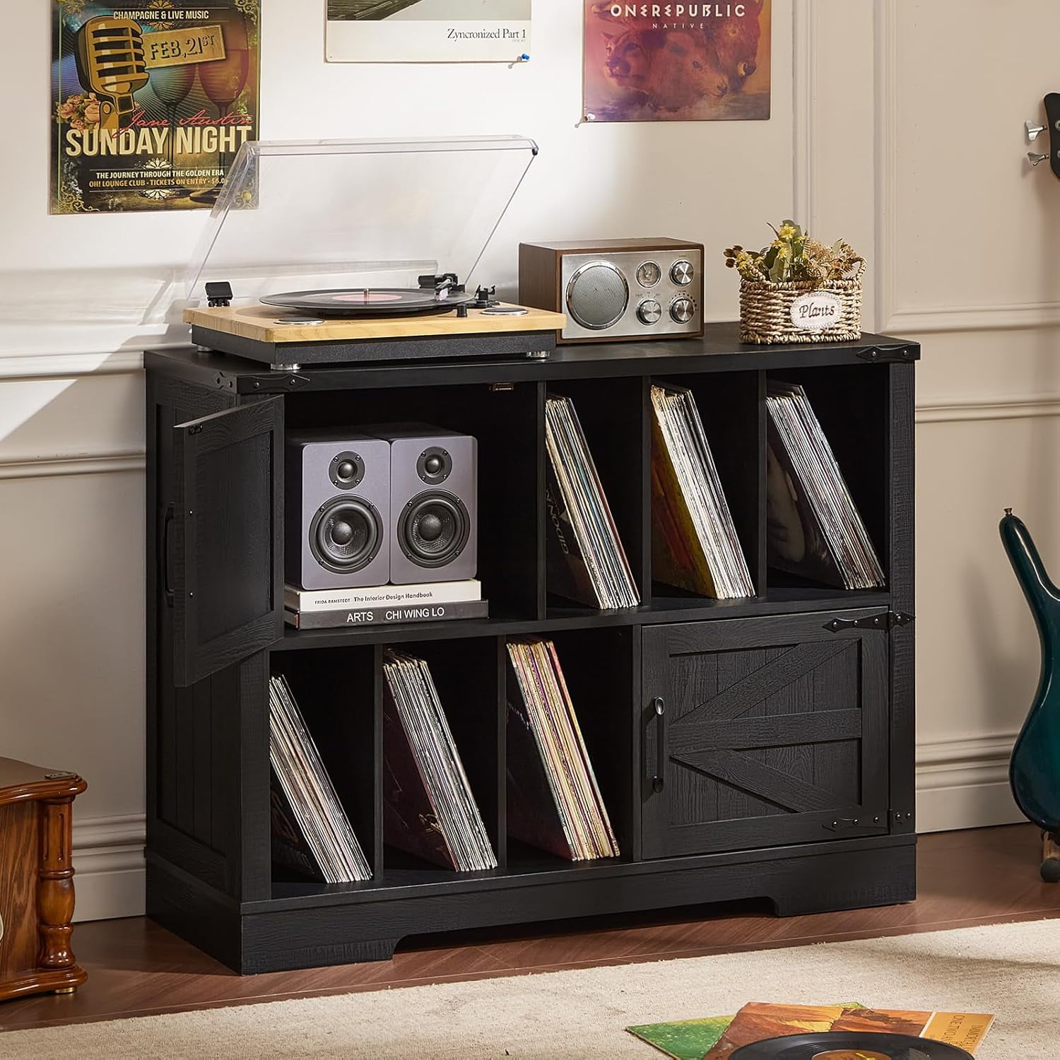 Large Record Player Stand with Vinyl Storage Up to 450 Albums, 39 Inch ...