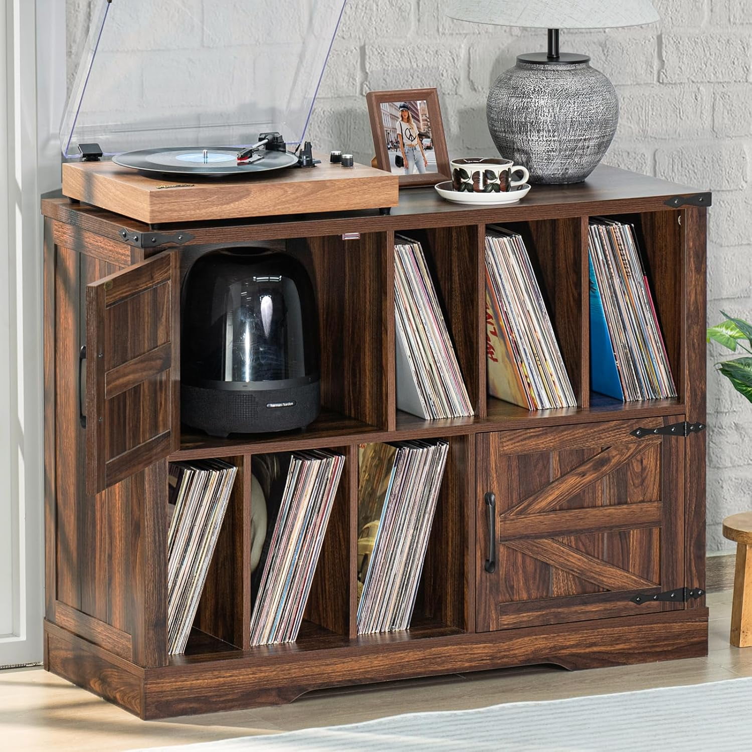 Large Record Player Stand with Vinyl Storage Up to 450 Albums 39 Inch ...