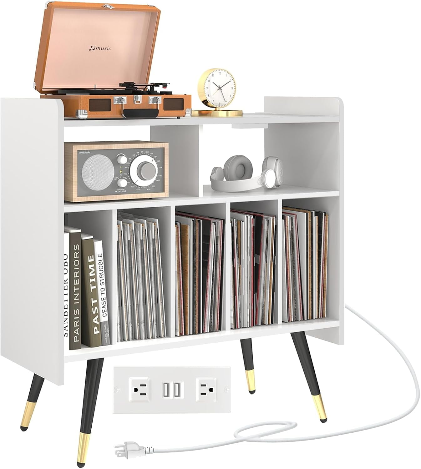 Large Record Player Stand, Vinyl Record Storage Cabinet with Power ...