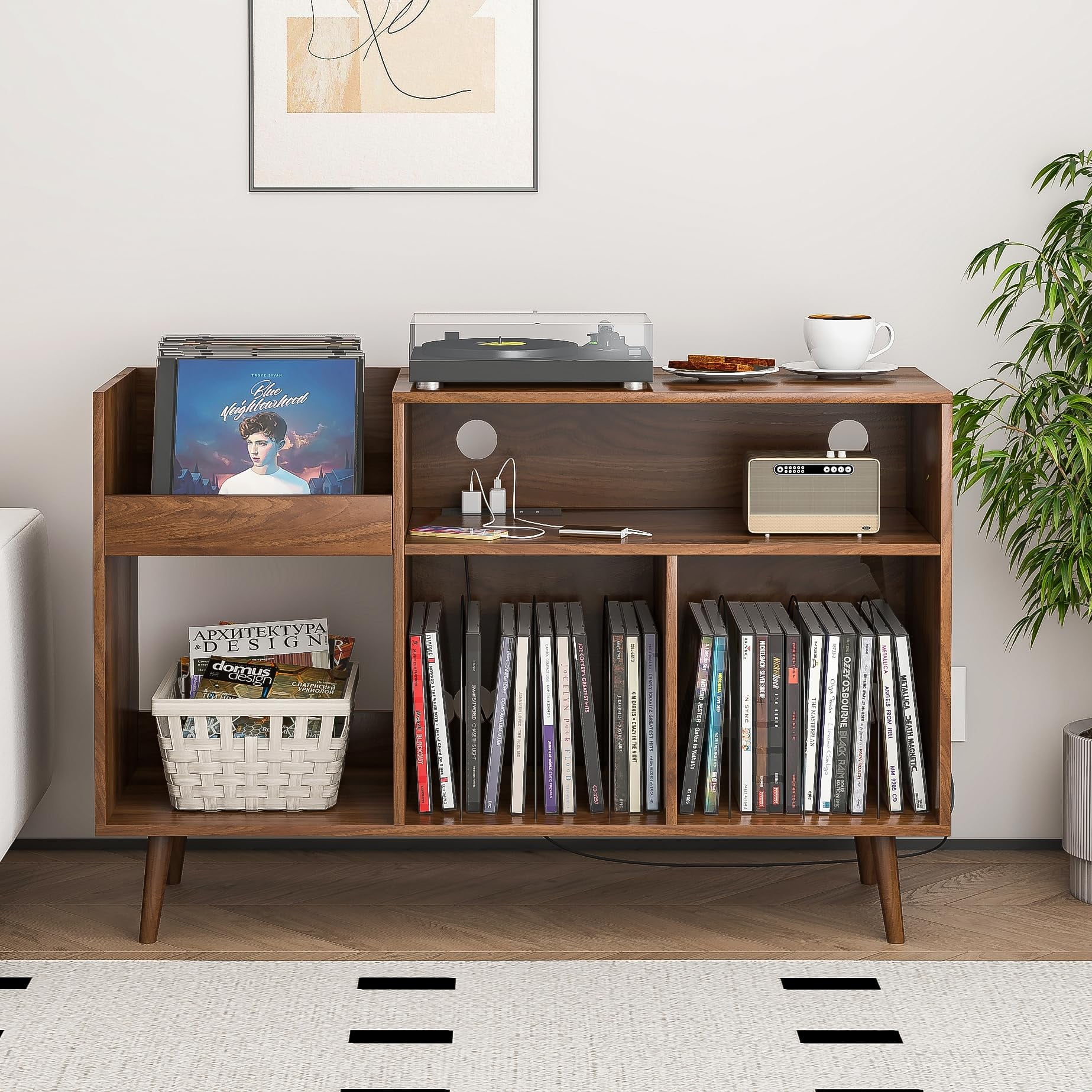 Large Record Player Stand with Charging Station & USB Ports, Vinyl ...