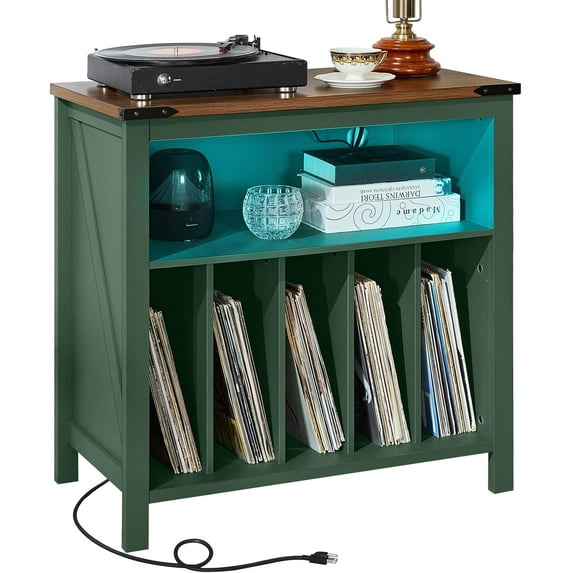 Large Record Player Table with Charging Station & LED Lights, Green ...