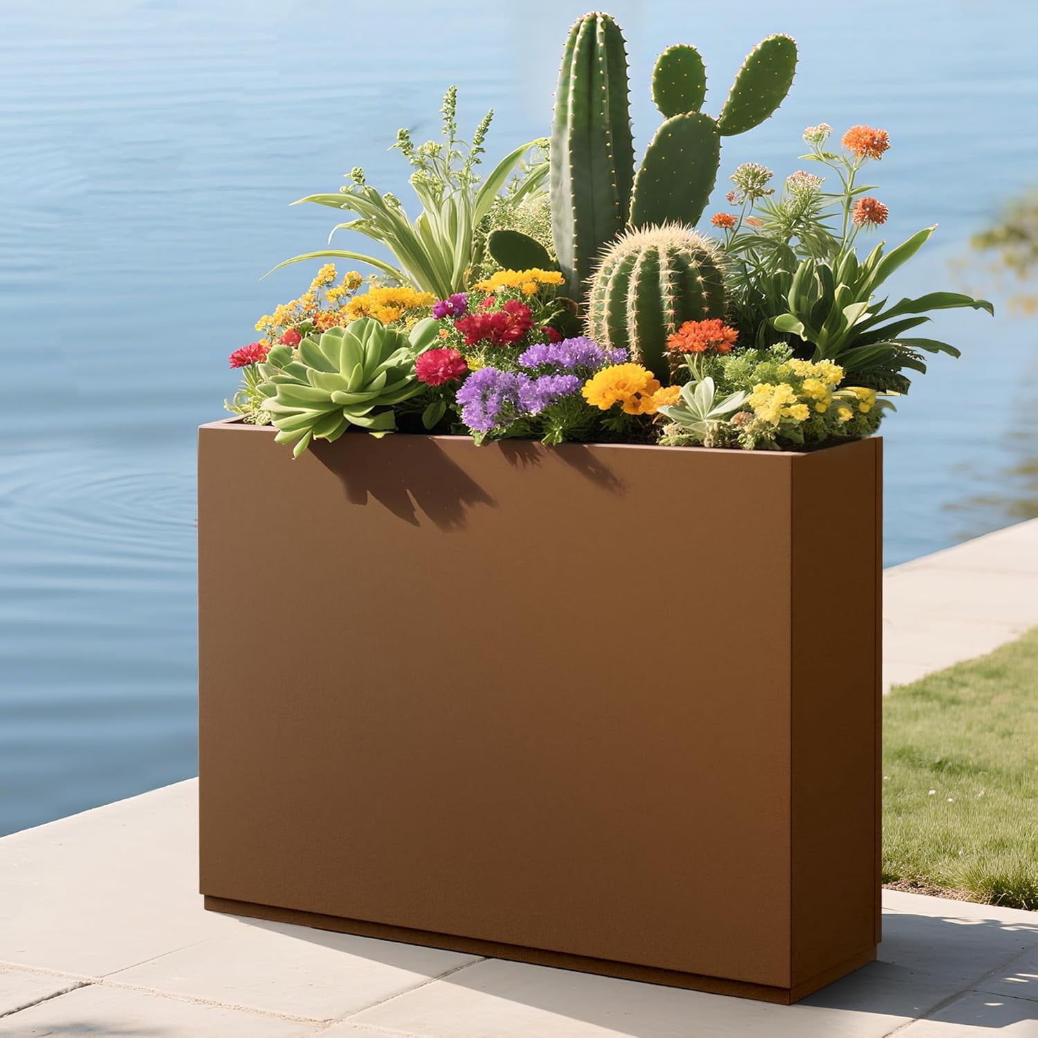 Large Rectangle Planter Metal Brown Planter Box with a Drainage Hole ...