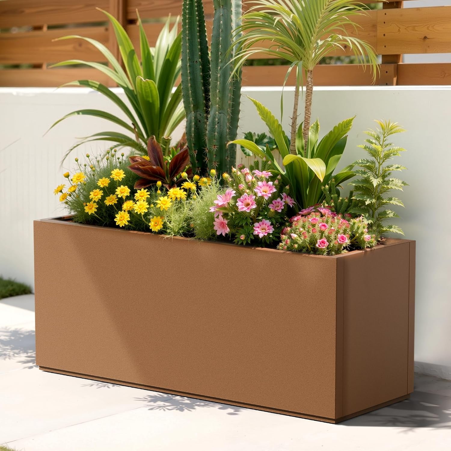 Large Rectangle Planter Metal Brown Planter Box with a Drainage Hole ...