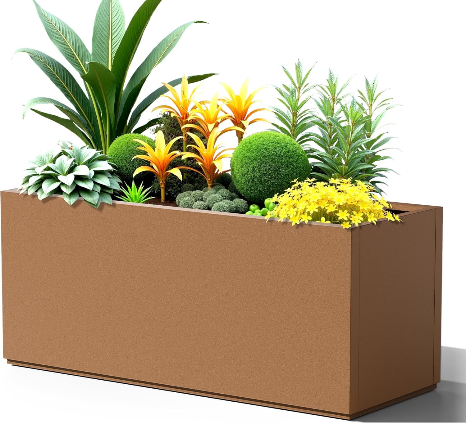 Large Rectangle Planter Metal Brown Planter Box with a Drainage Hole ...