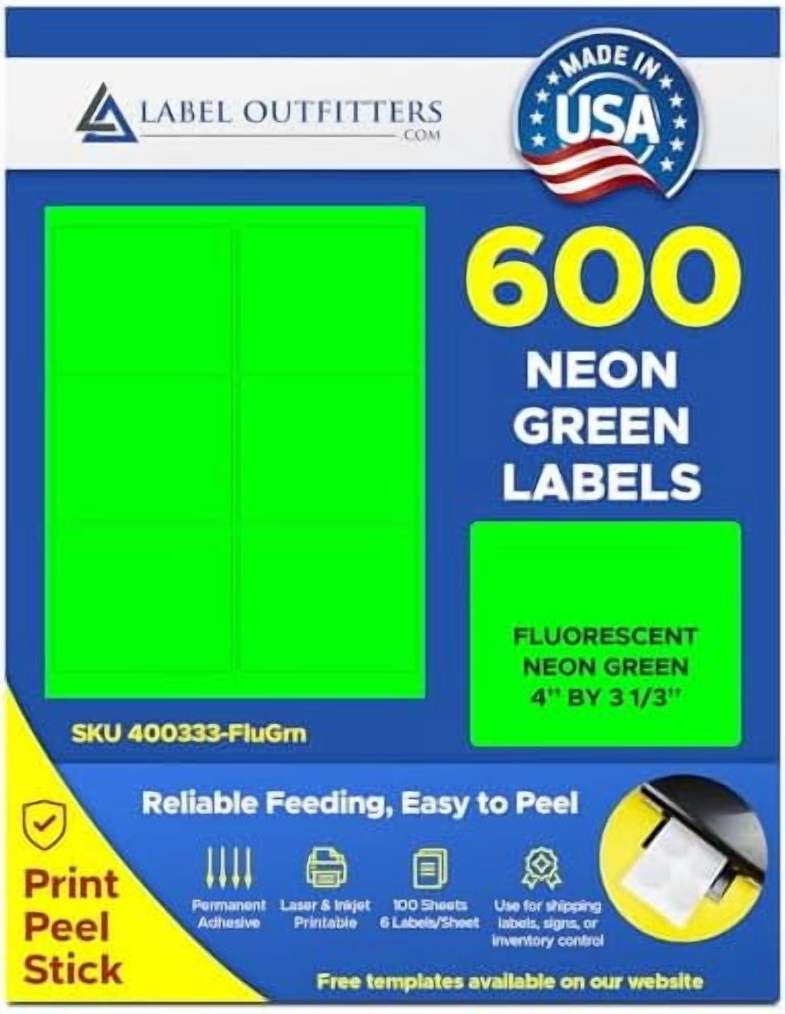 Large Rectangular 4" x 3.33" Fluorescent Neon Green Laser Printer ...