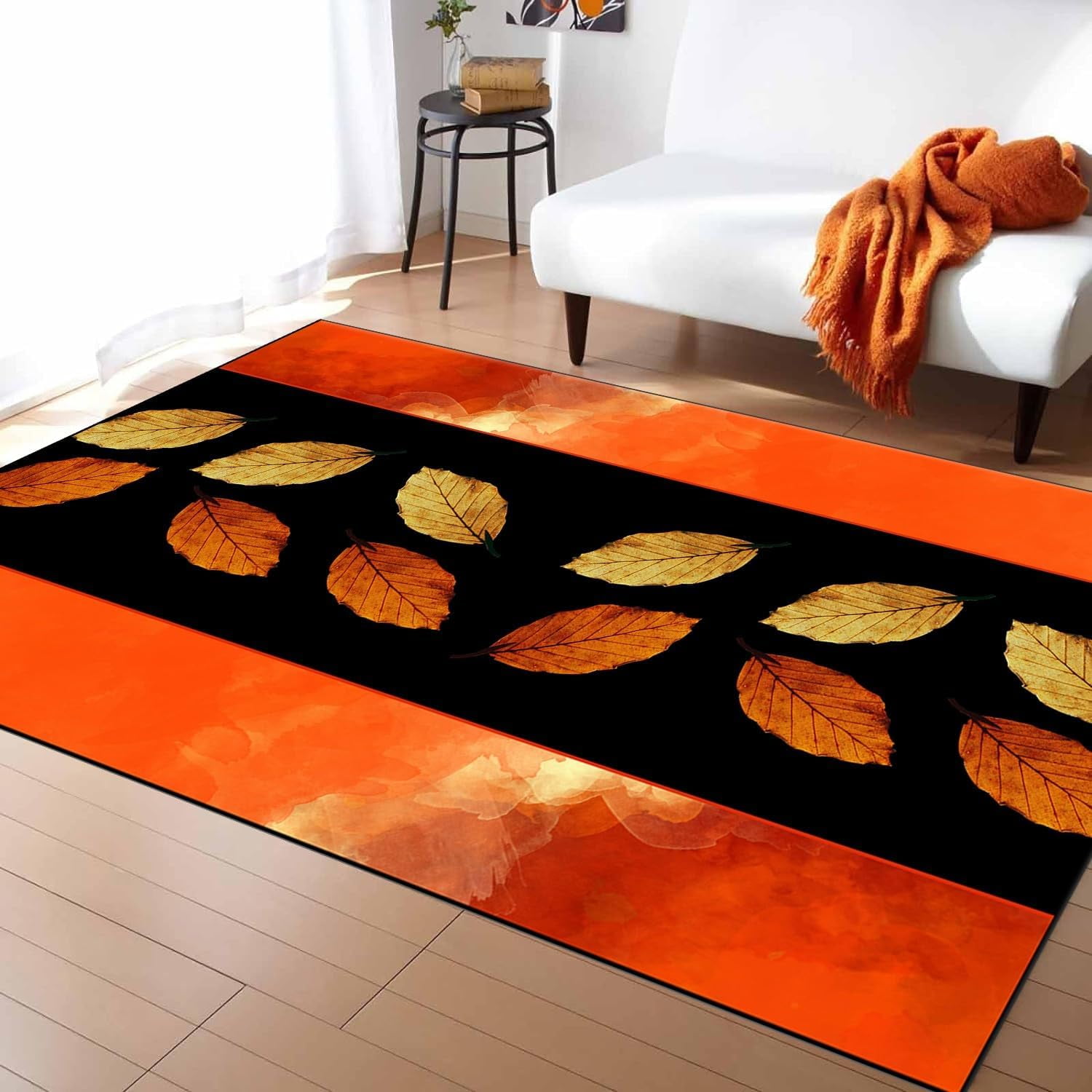 Large Rectangular Area Rugs, Orange Color Fallen Leaves Withered Leaves ...