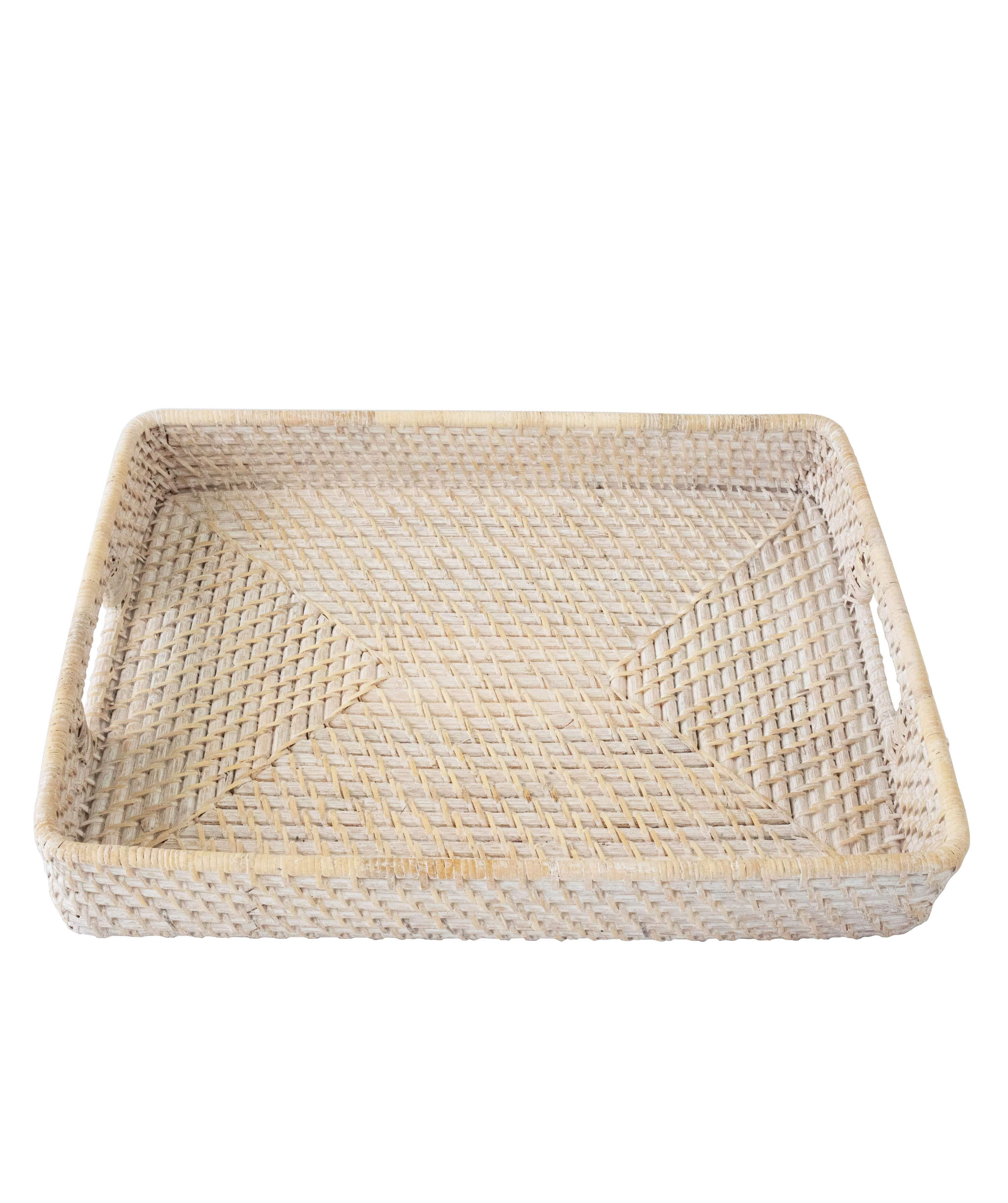 Large Rectangular Rattan Serving Trays with Handles | Handcrafted ...