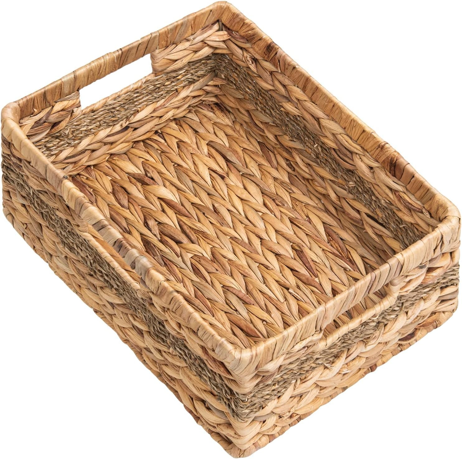Large Rectangular Wicker Basket, Water Hyacinth and Seagrass Storage ...