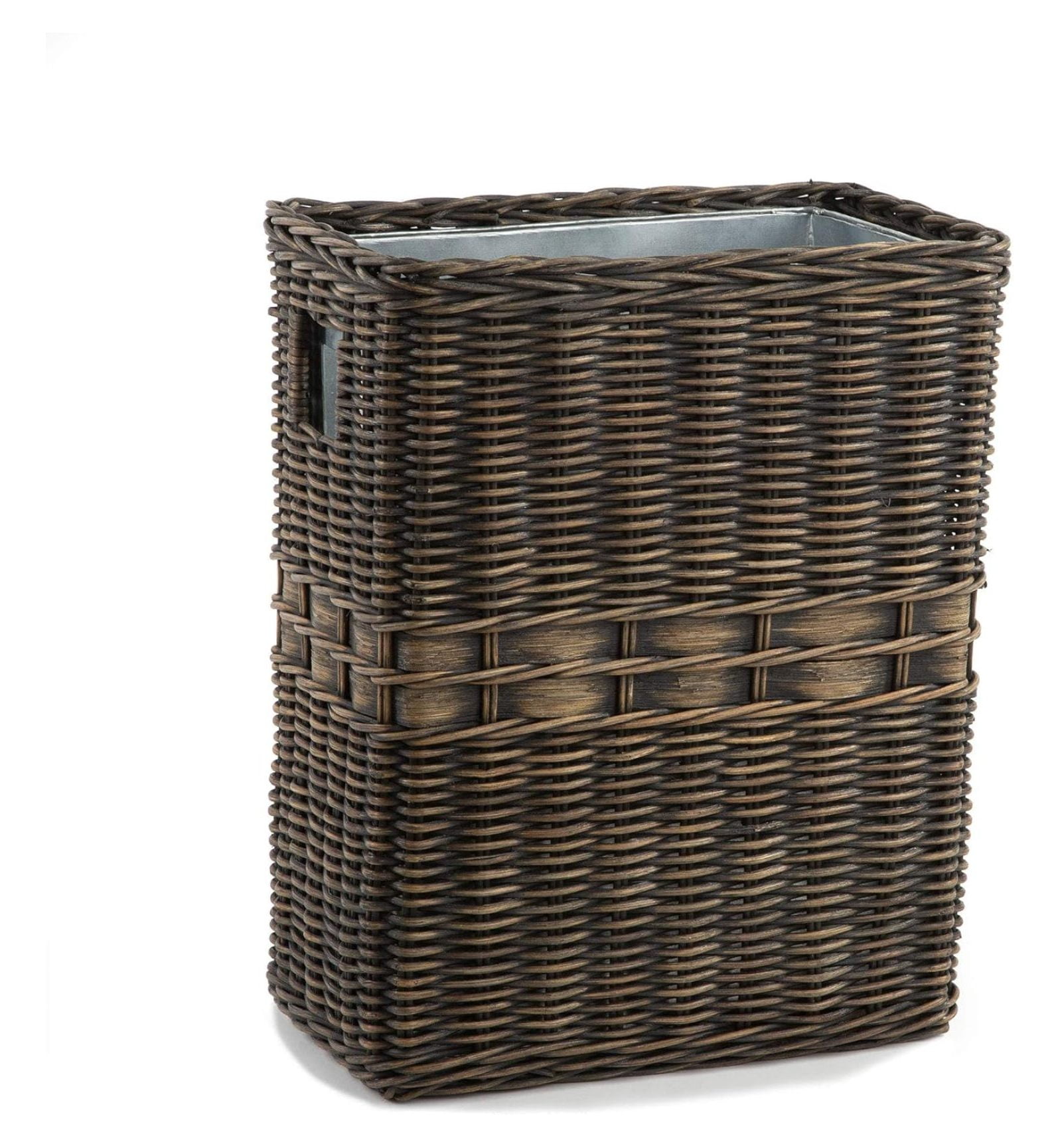 Large Rectangular Wicker Waste Basket with Metal Liner, 14.5 in L x 9 ...