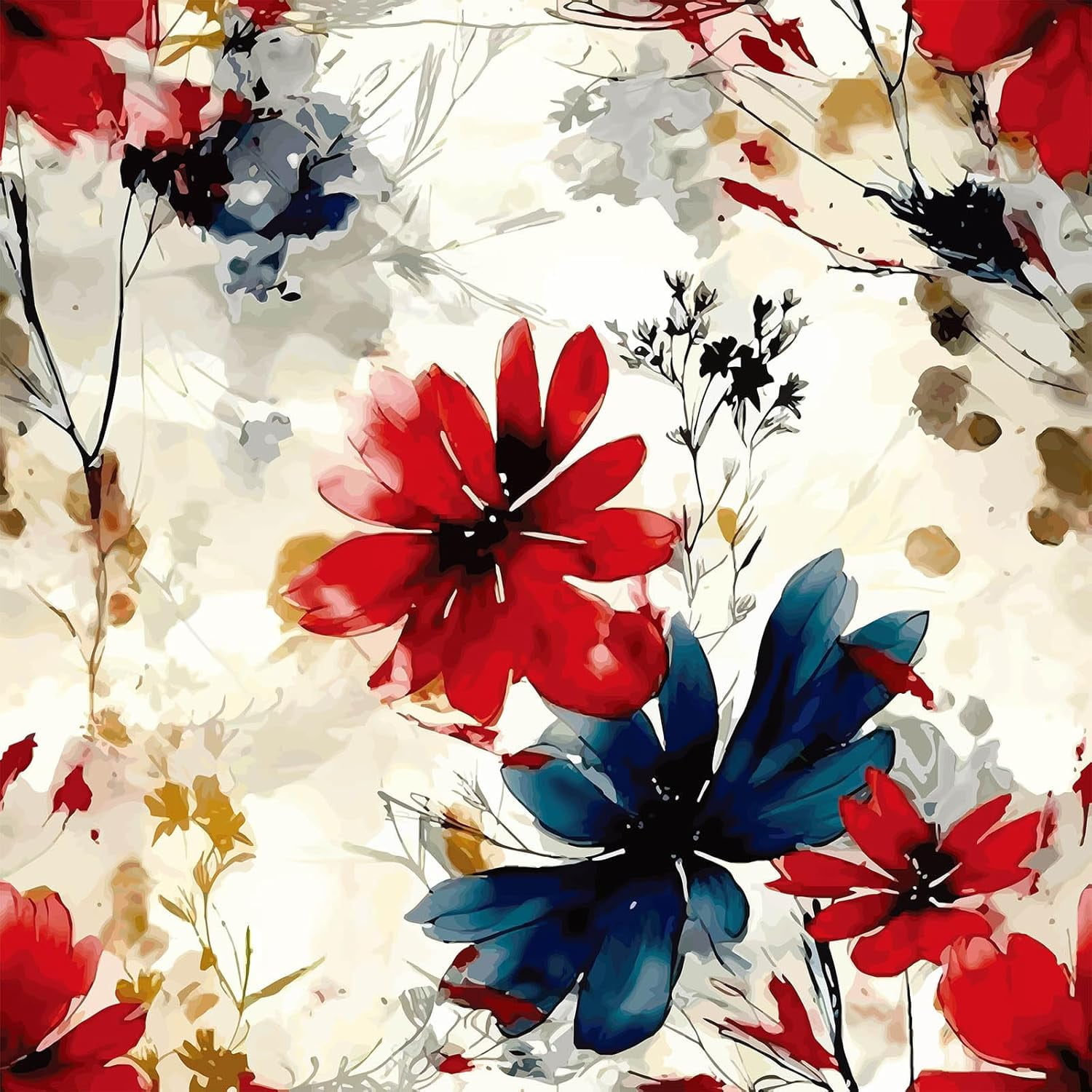 Large Red Floral Peel and Wallpaper Removable Self- Thick Renter ...