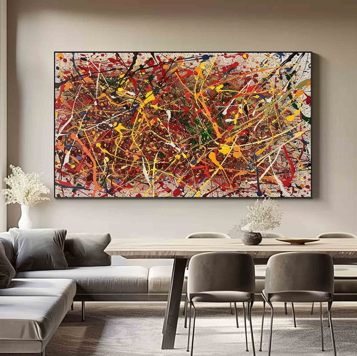 Large Red Horizontal Painting Large Colorful Abstract Painting Red ...