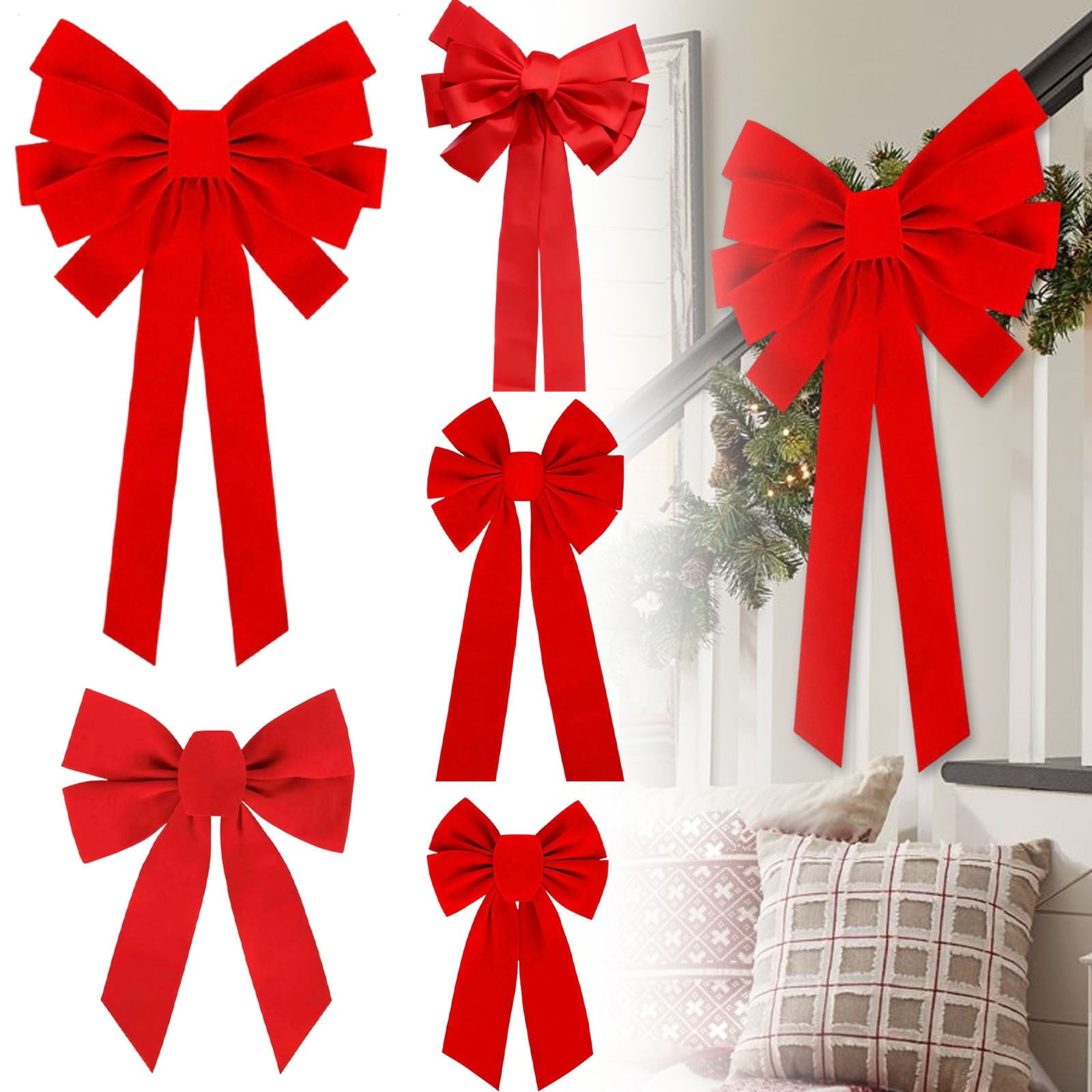 Large Red Velvet Christmas Bows for Wreaths Garland Tree Decor, Double ...