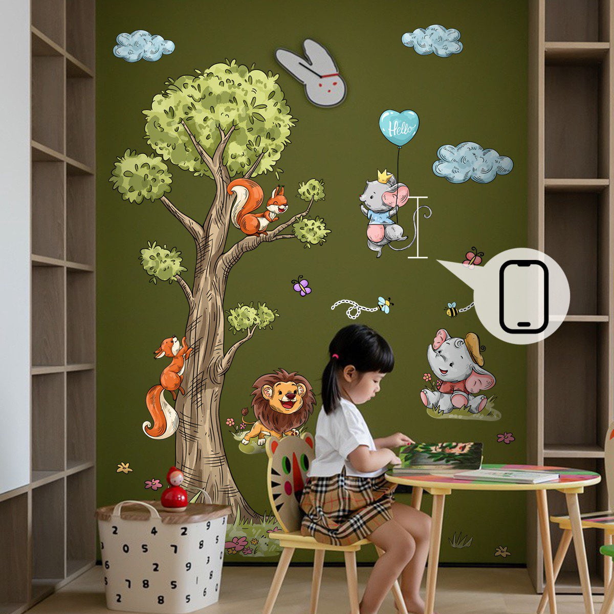 Large Removable Tree Wall Stickers - DIY Cartoon Animals Lion, Fox ...
