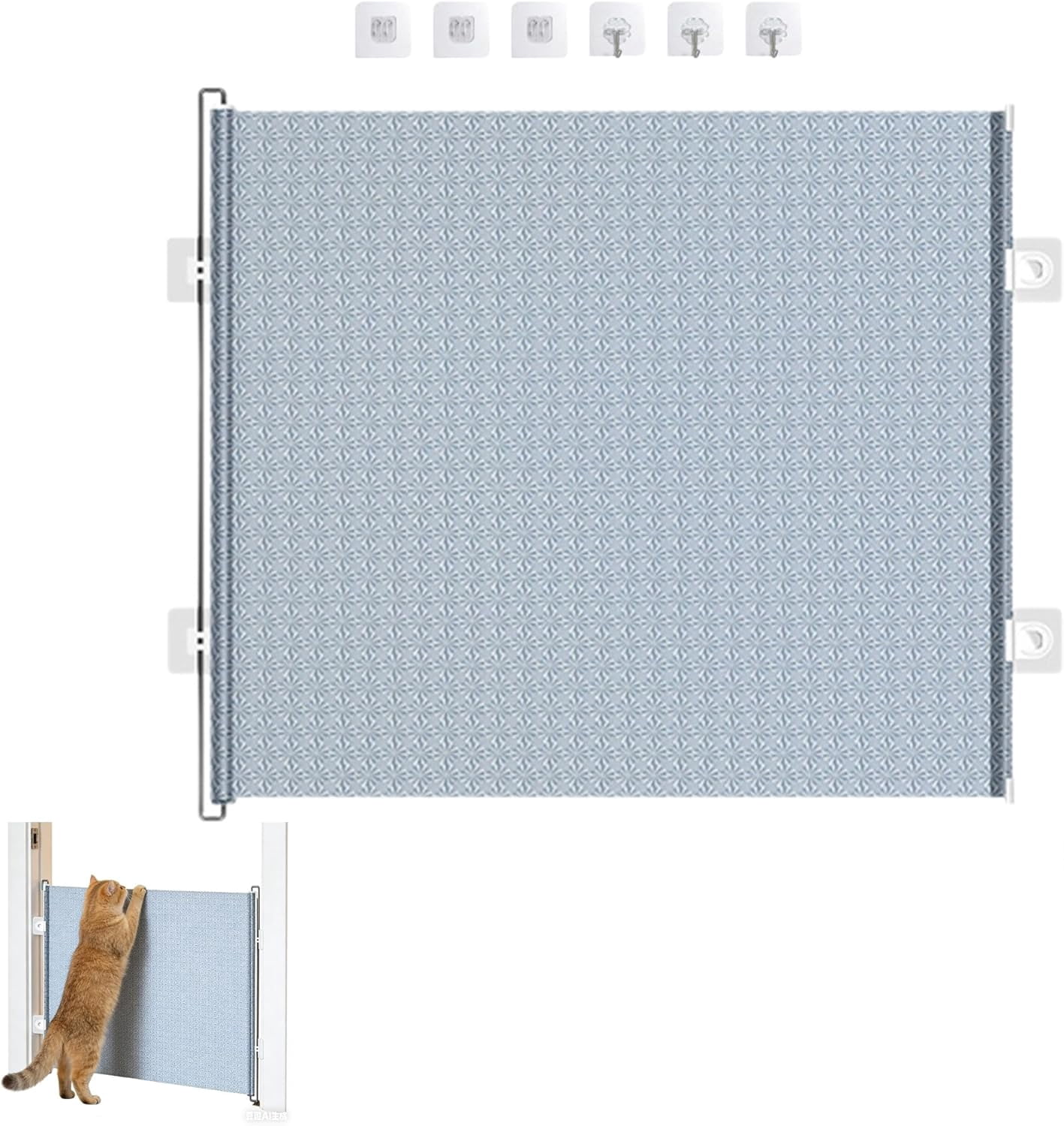 Large Retractable Pet Gate, No Drill Mesh Gate with 3 Hooks and 3 ...