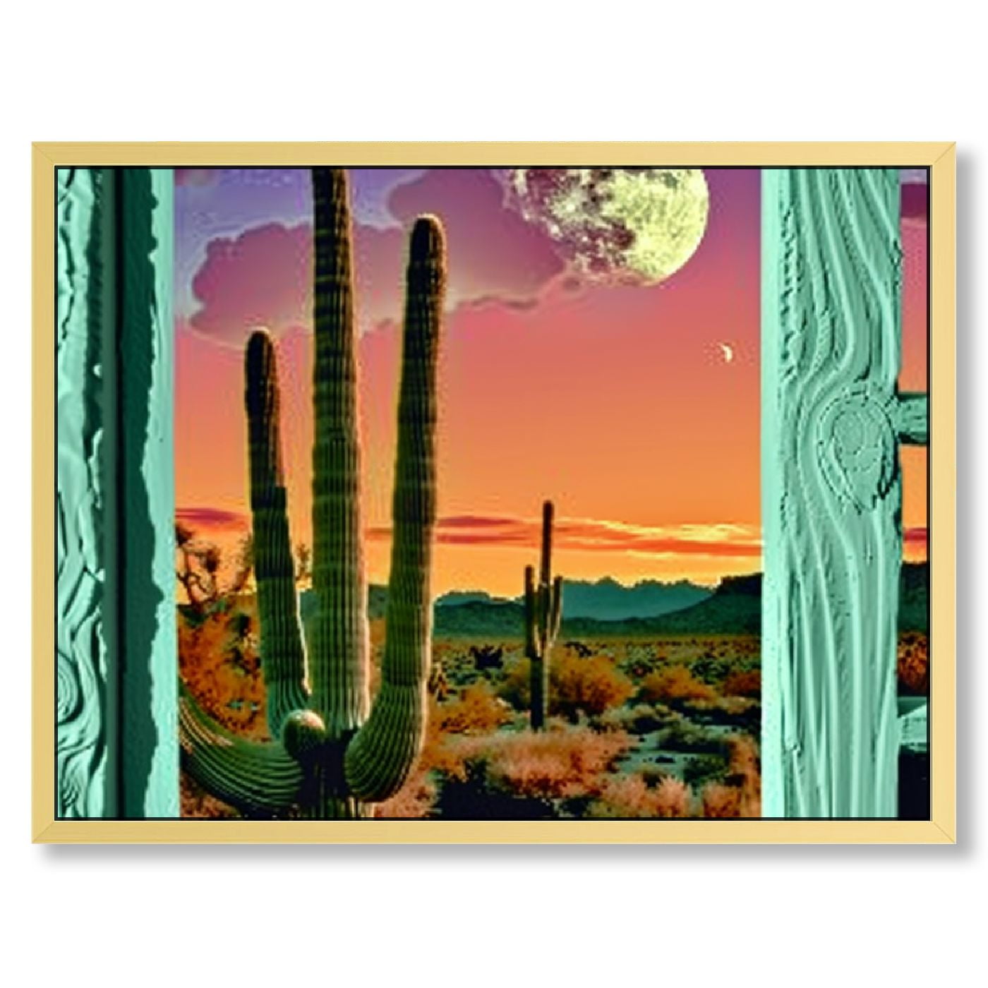 Large Retro Canvas Prints Vintage Teal Window Frame Style Natural ...