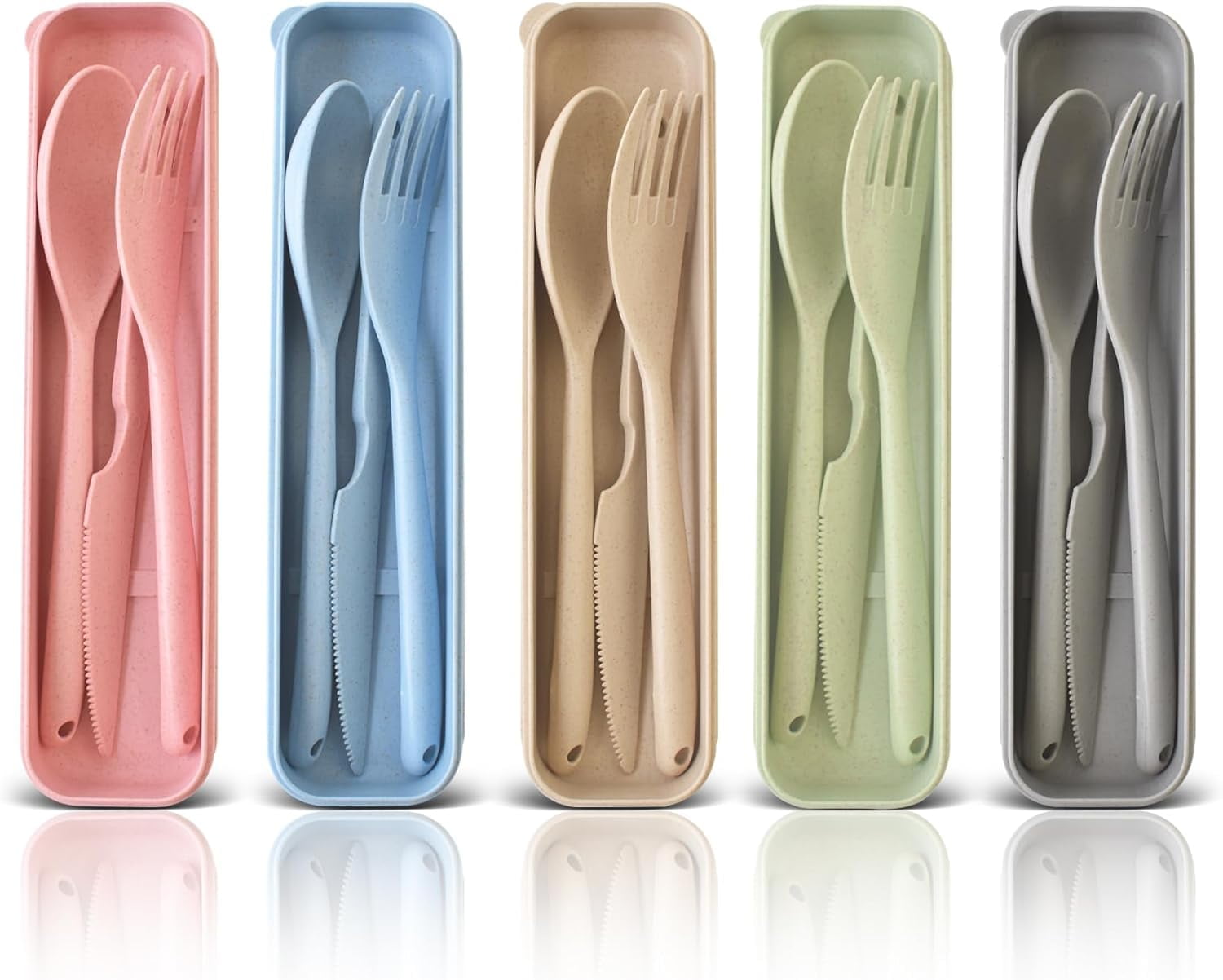 Large Reusable Cutlery Set with Case, 5 Pcs Plastic Silverware Travel ...