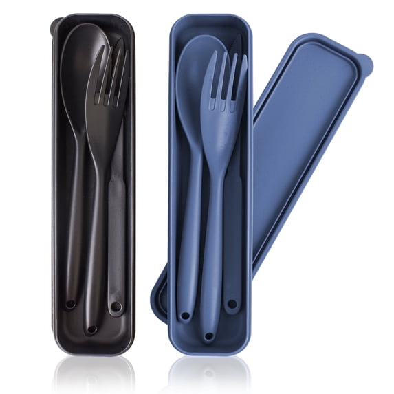 Lnrkai Large Reusable Plastic Utensil Set with Case, 2 Pcs Travel ...