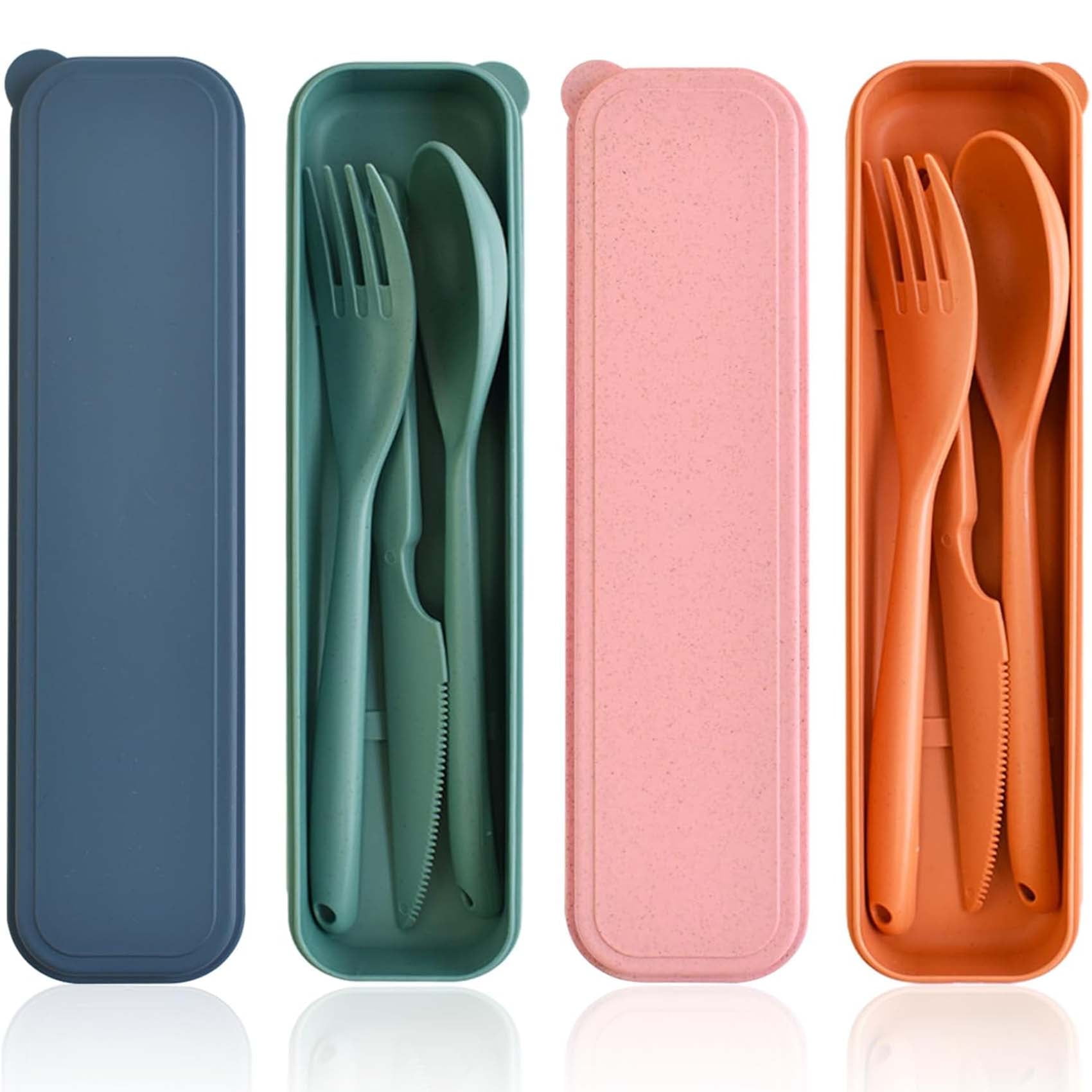 Large Reusable Utensils Set with Case, 4 Pack Wheat Straw Camping ...