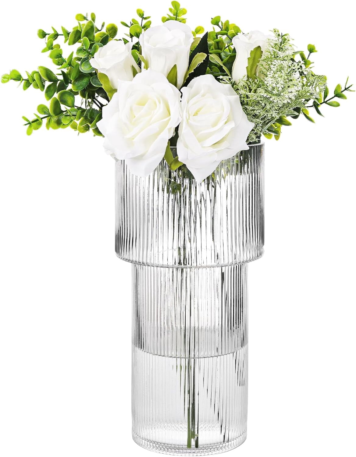 Fluted Vase Centerpiece 1pc Elegant Ribbed Glass Vase Modern Fluted