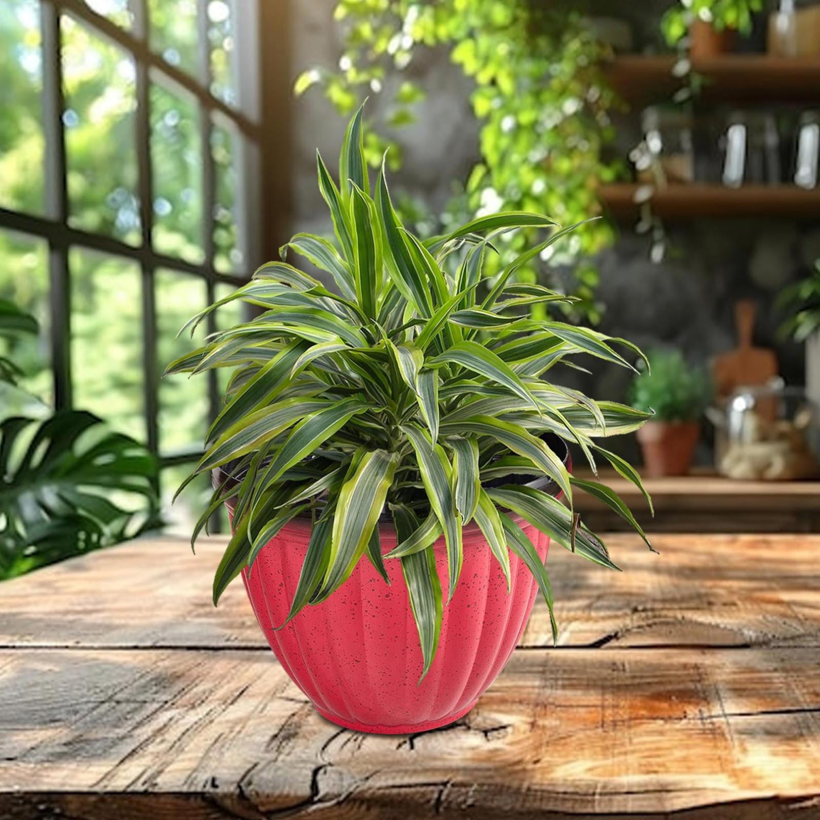 Large Ribbed Planter Pots, Plastic Planters for Outdoor Plants, Flower ...