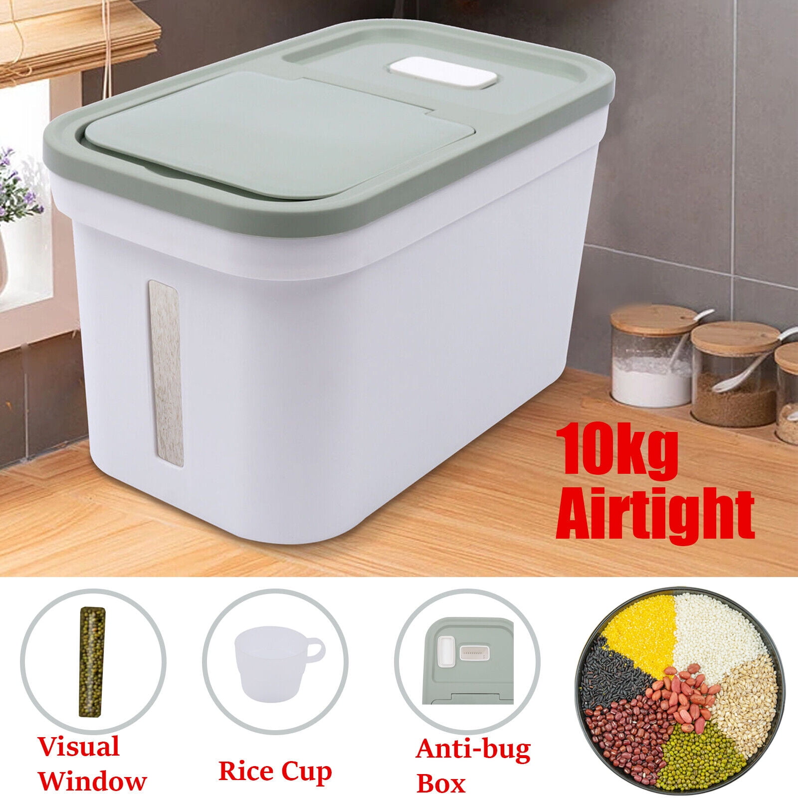 Large Rice Storage Container Food Flour Airtight Box Rice Dispenser W ...
