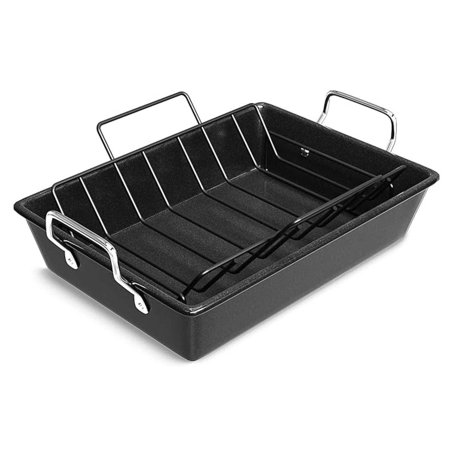 Large Roasting Pan With Rack 17'' x 12'' - Heavy Duty Carbon Steel ...