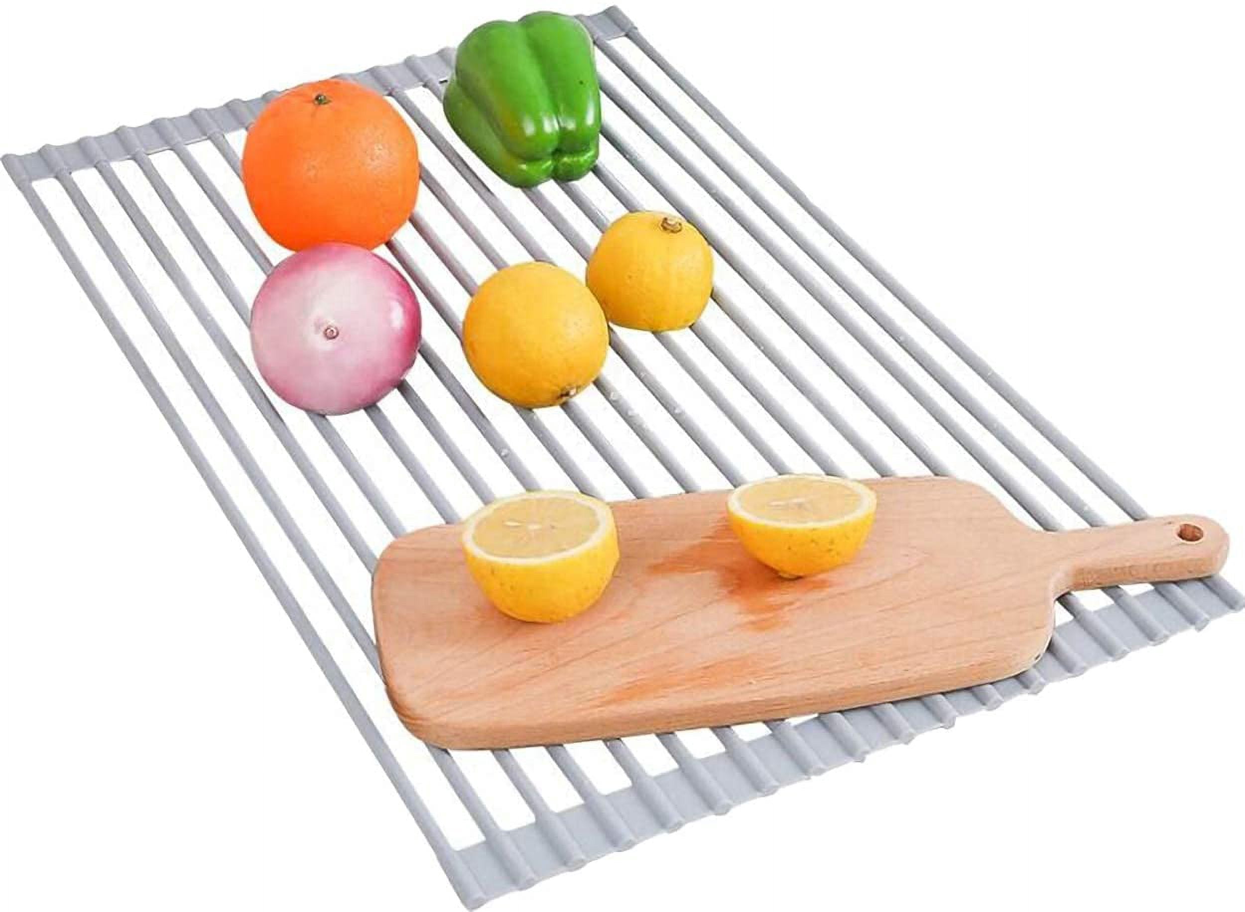 Large Roll up Dish Drying Rack Silicone Foldable Dish Rack Over Sink ...