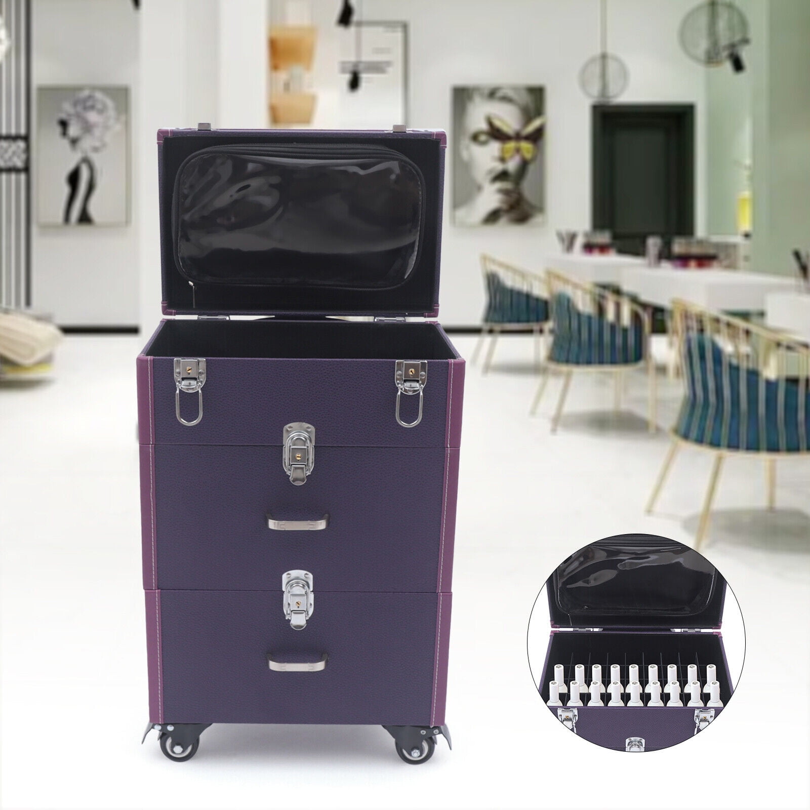 Large Rolling Cosmetic Case Makeup Trolley Rolling Makeup Case ...