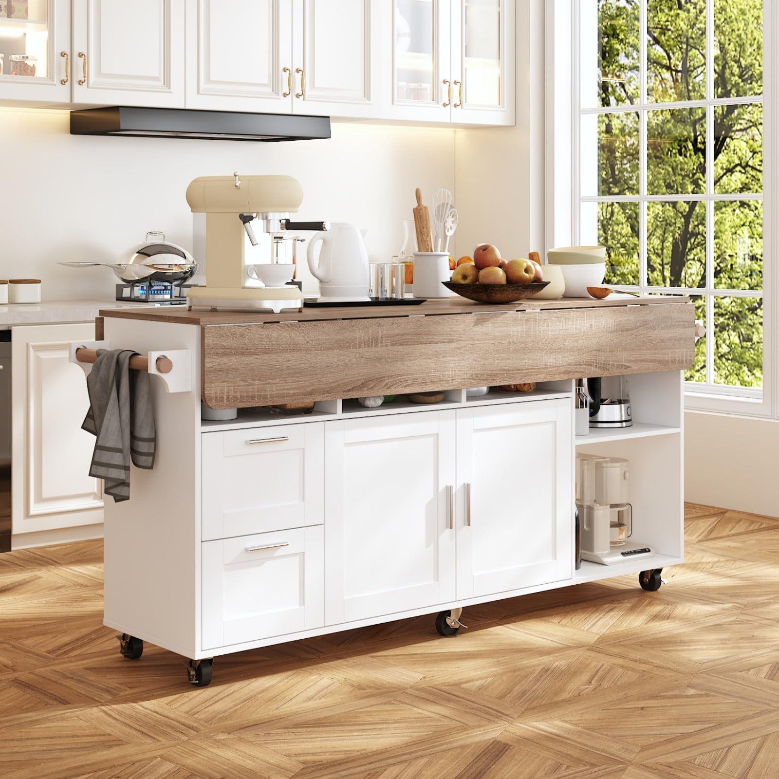 Large Rolling Kitchen Island Cart with Storage, Mobile Kitchen Island ...