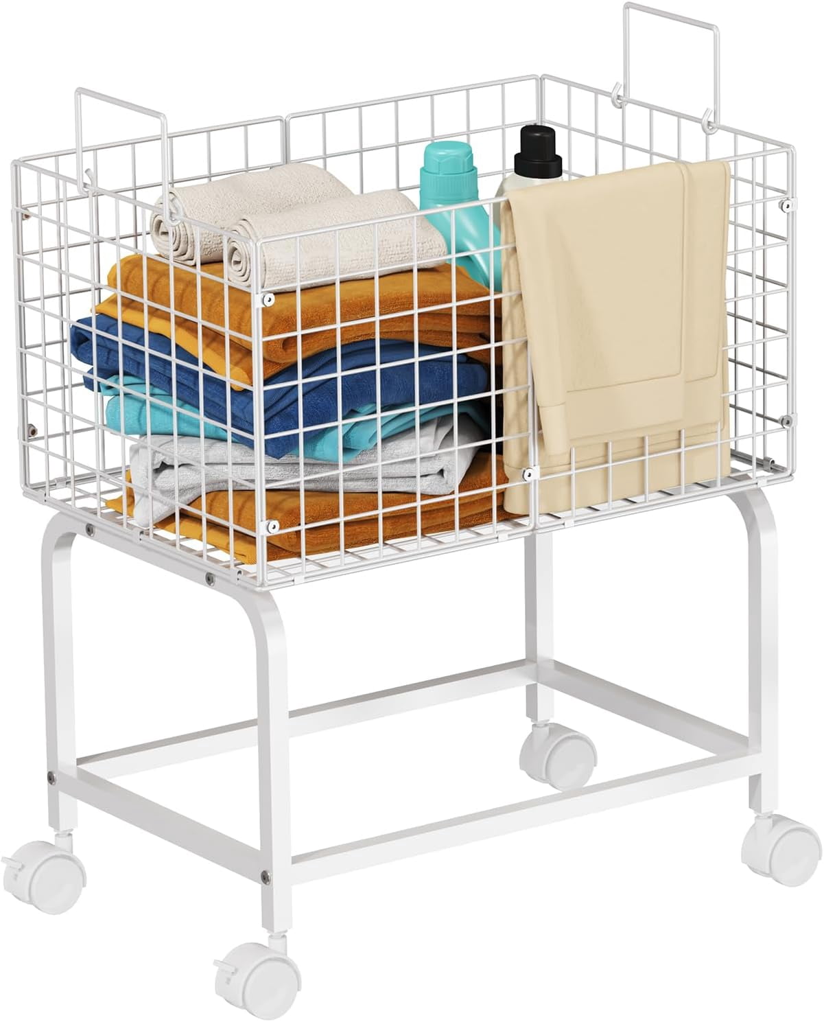 Large Rolling Laundry Basket Cart,Wire Laundry Hamper Cart with Handle ...