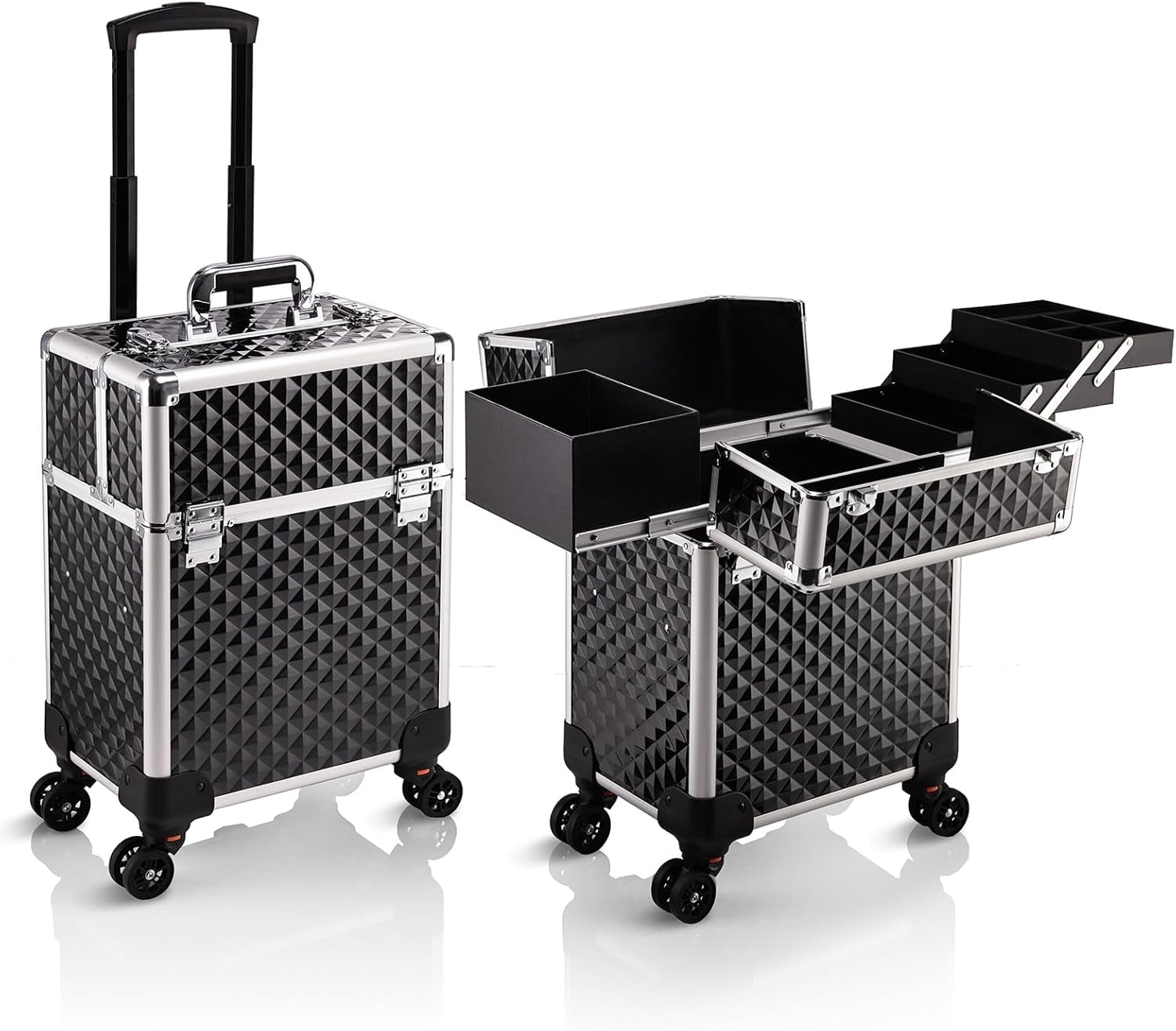 Large Rolling Makeup Train Case with 4 Trays, Sliding Rail, Removable ...