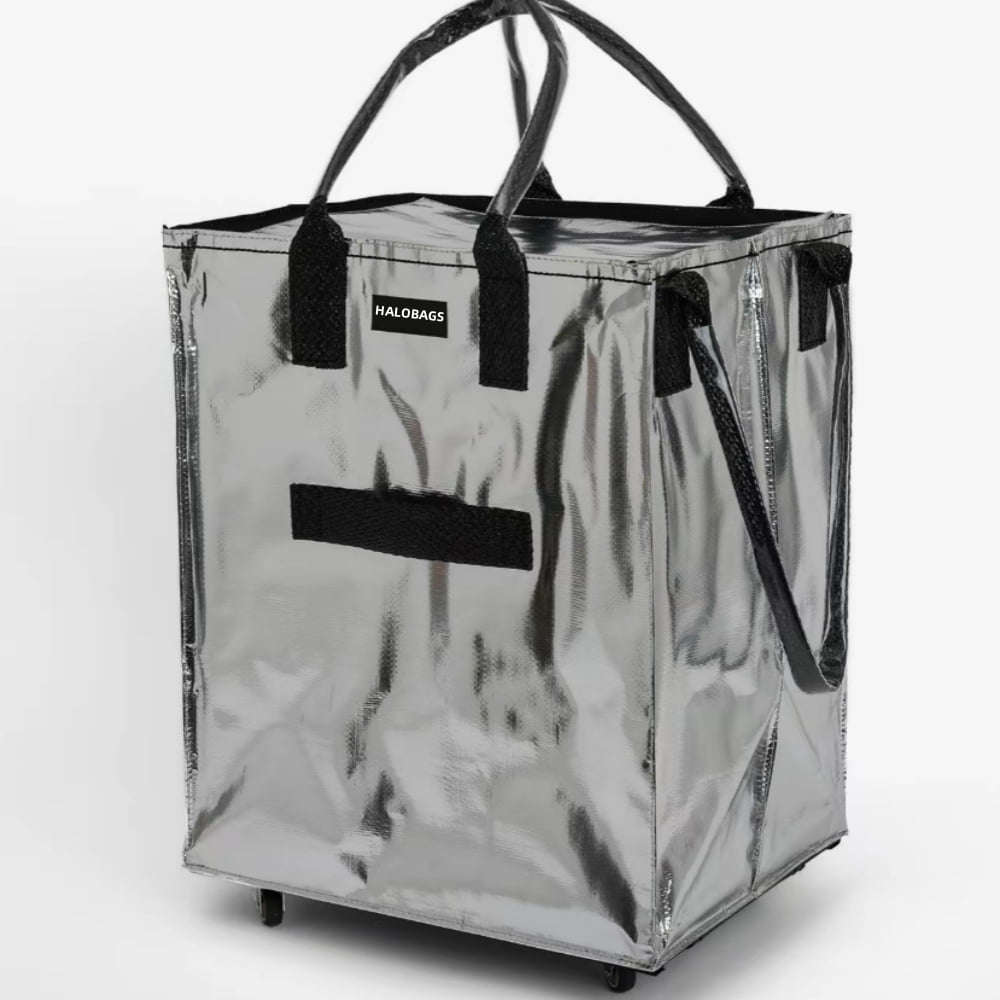 Large Rolling Tote Bag with Zip Top Closure Folding Reusable Carrier ...