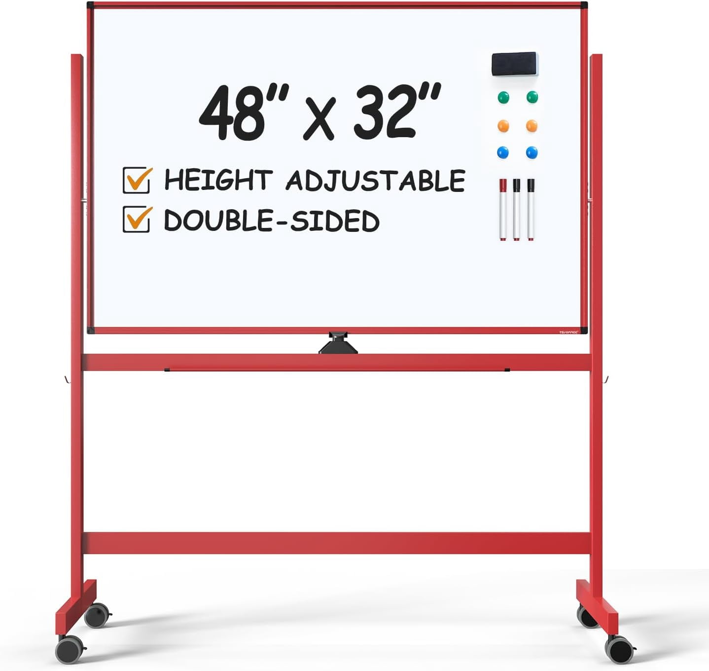 Large Rolling Whiteboard - Dry Erase 48 x 32 White Board Height Adjust ...