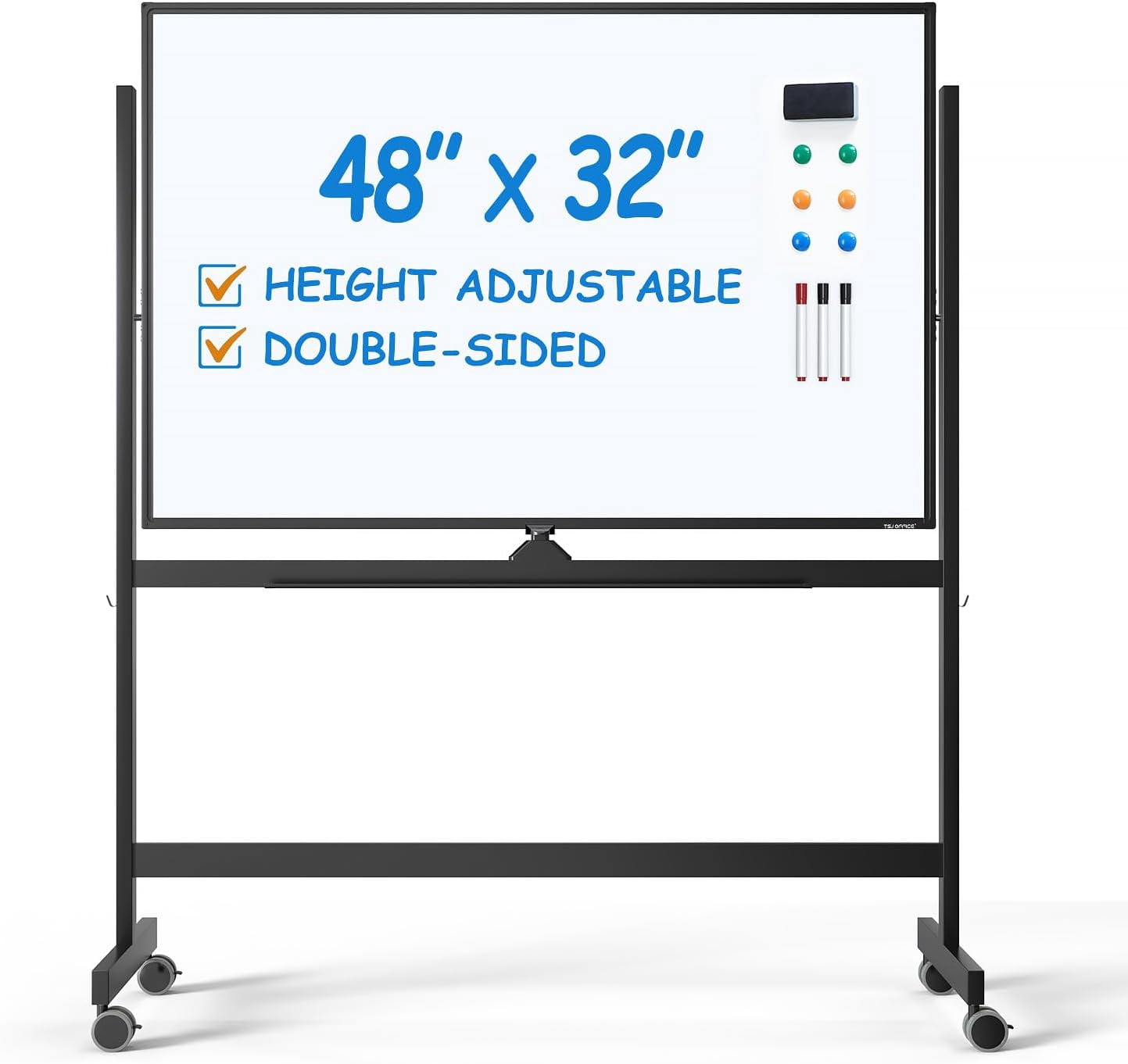 Large Rolling Whiteboard - Dry Erase 48 x 32 White Board Height Adjust ...