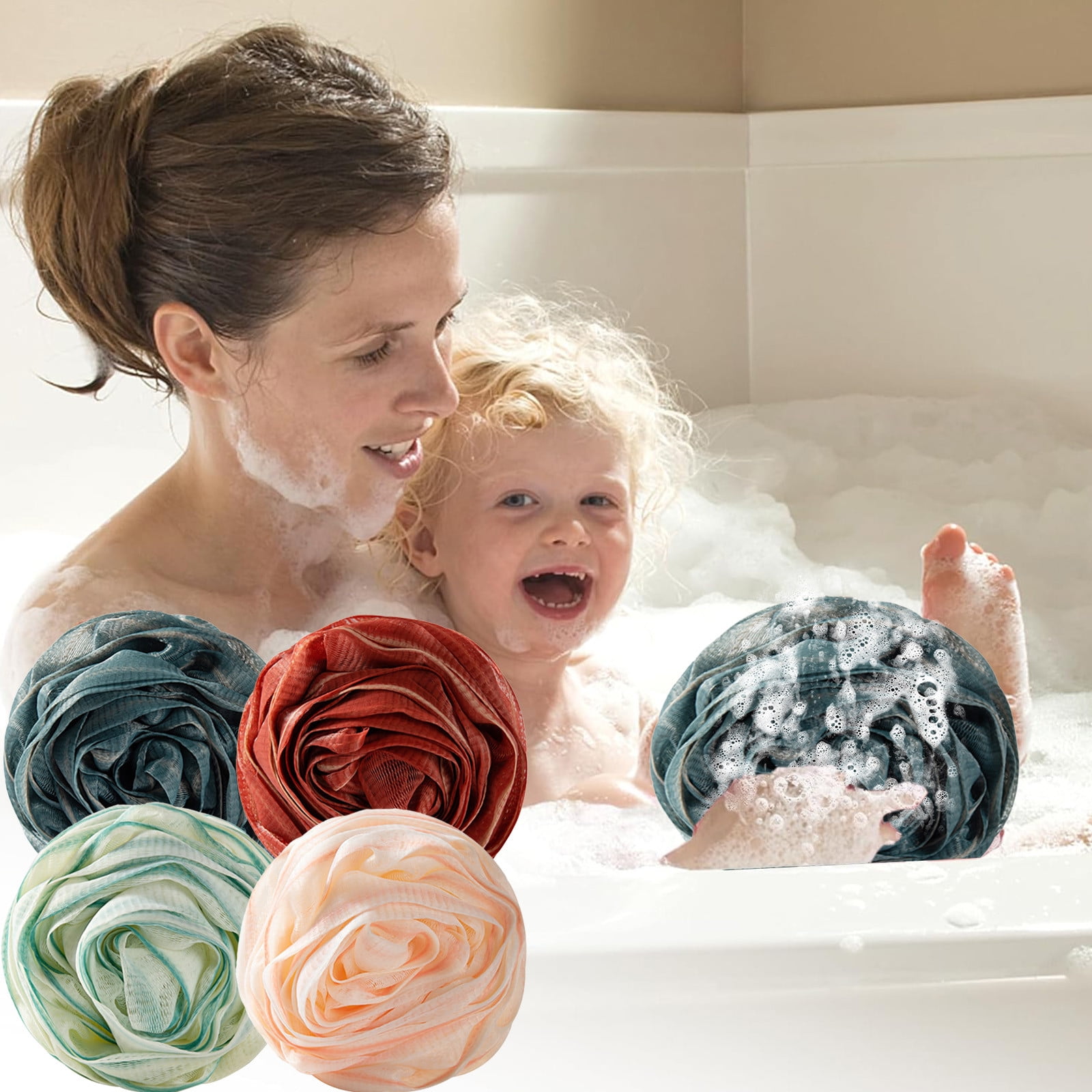 Large Rose-Shaped Bath Sponge with Hanging Rope - Super Soft PE Foam ...