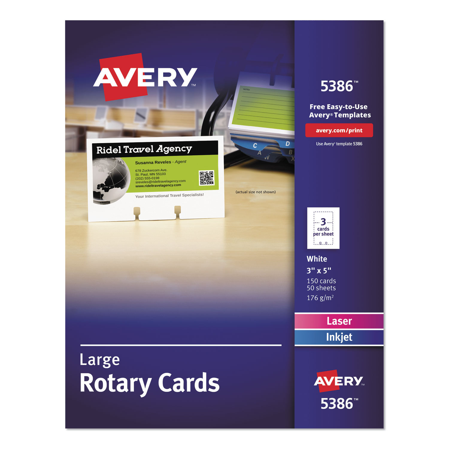 Large Rotary Cards, Laser/inkjet, 3 X 5, White, 3 Cards/sheet, 150 ...