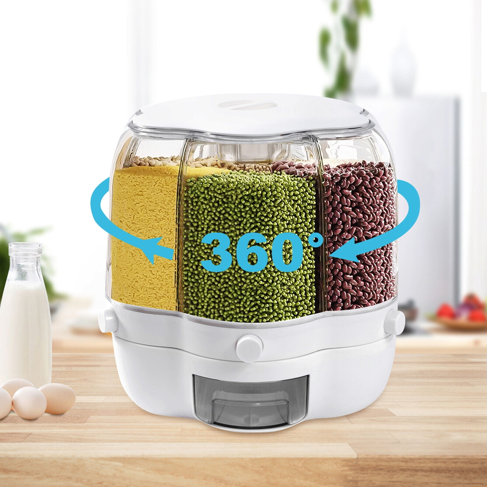 Large Rotating Food Dispenser Rice Dispenser 6-Grid Rice Bucket Whole ...