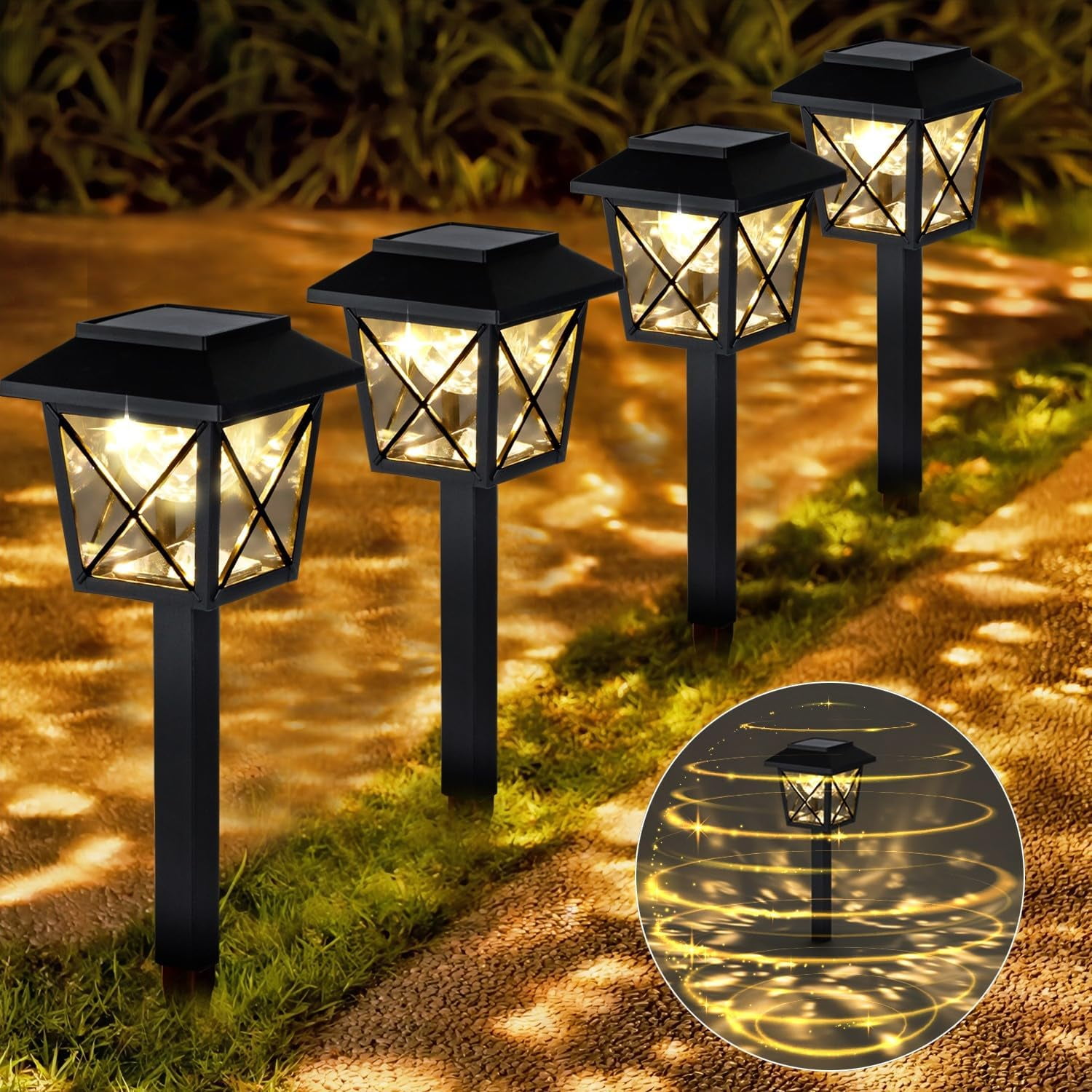 Large Rotating Solar Lights Outdoor Waterproof 2 Modes Twinkling ...