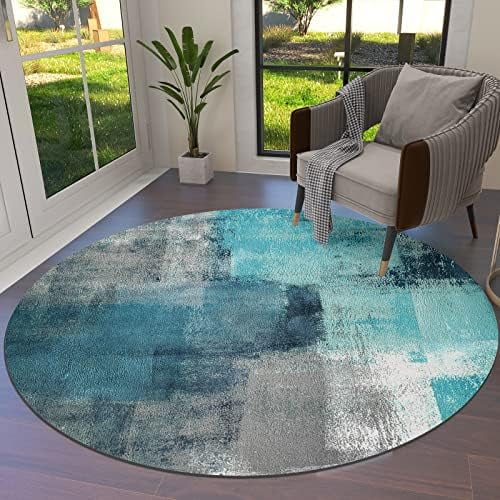 Large Round Area Rug for Living Room Turquoise and Grey Abstract Art ...