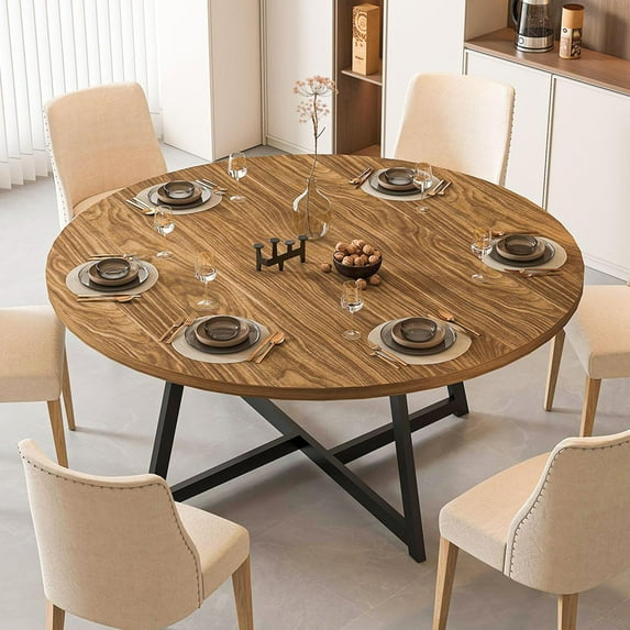 Large Round Dining Table for 6-8, Wooden Dinner Table with Heavy Duty ...