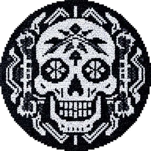 Large Round Latch Hook Rug kits Black & White Skull Latch Hook kit ...