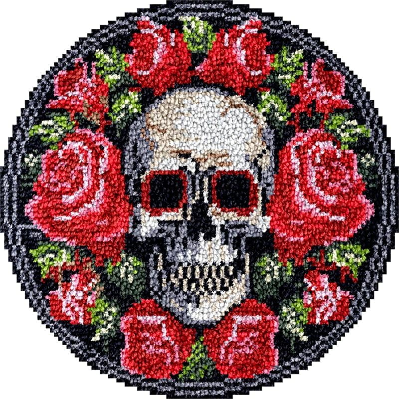 Large Round Latch Hook Rug kits Rose & Skeleton Skull Latch Hook kit ...
