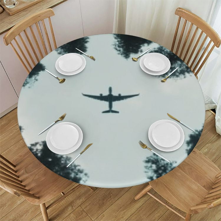 Large Round Outdoor Tablecloth, Tree Plane Round Fitted Vinyl ...