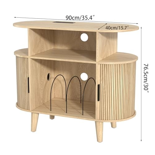 Large Round Record Player Stand with Charging Station & USB Ports ...