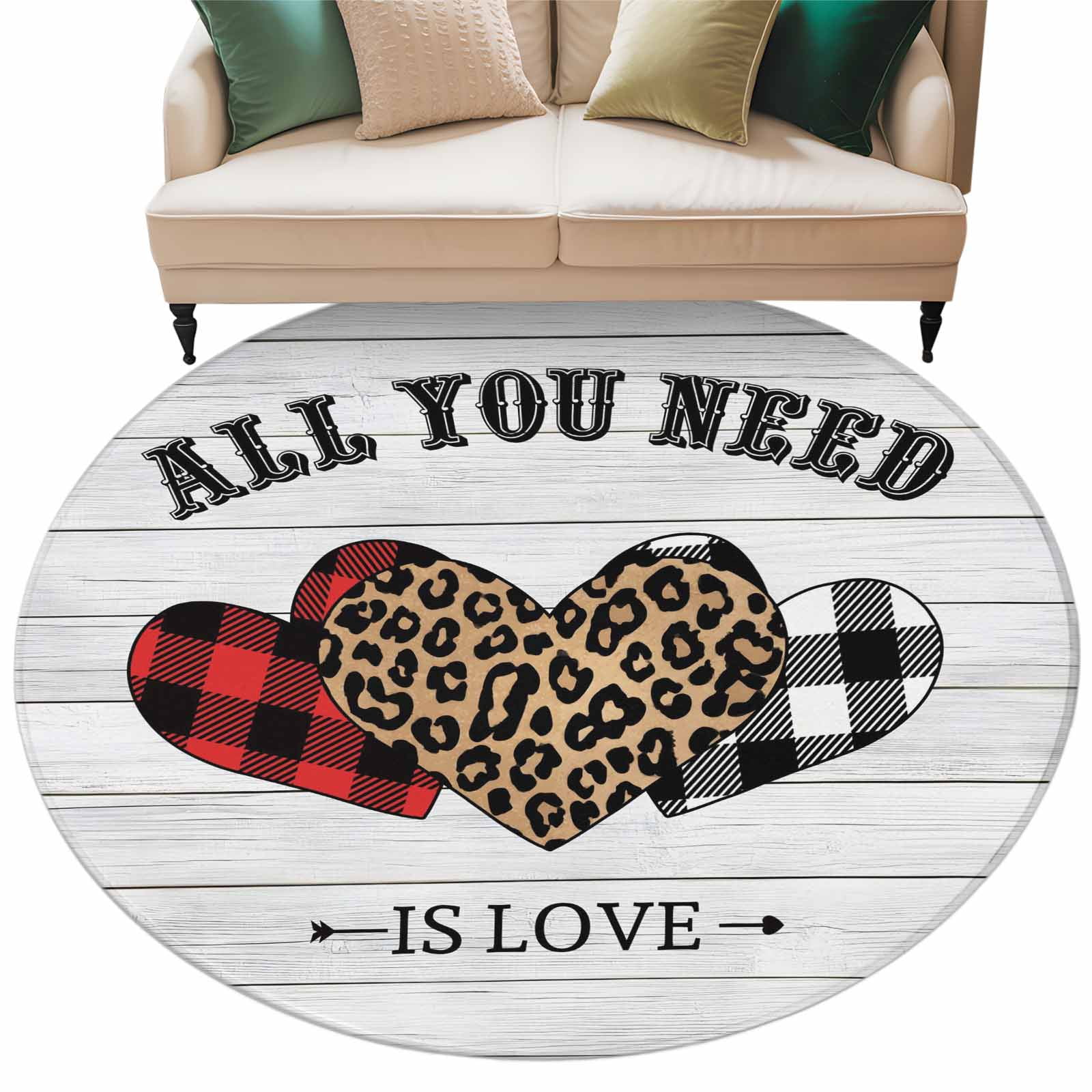 Large Round Rug 7Ft Valentine's Day Circle Area Rugs Washable Non Slip ...
