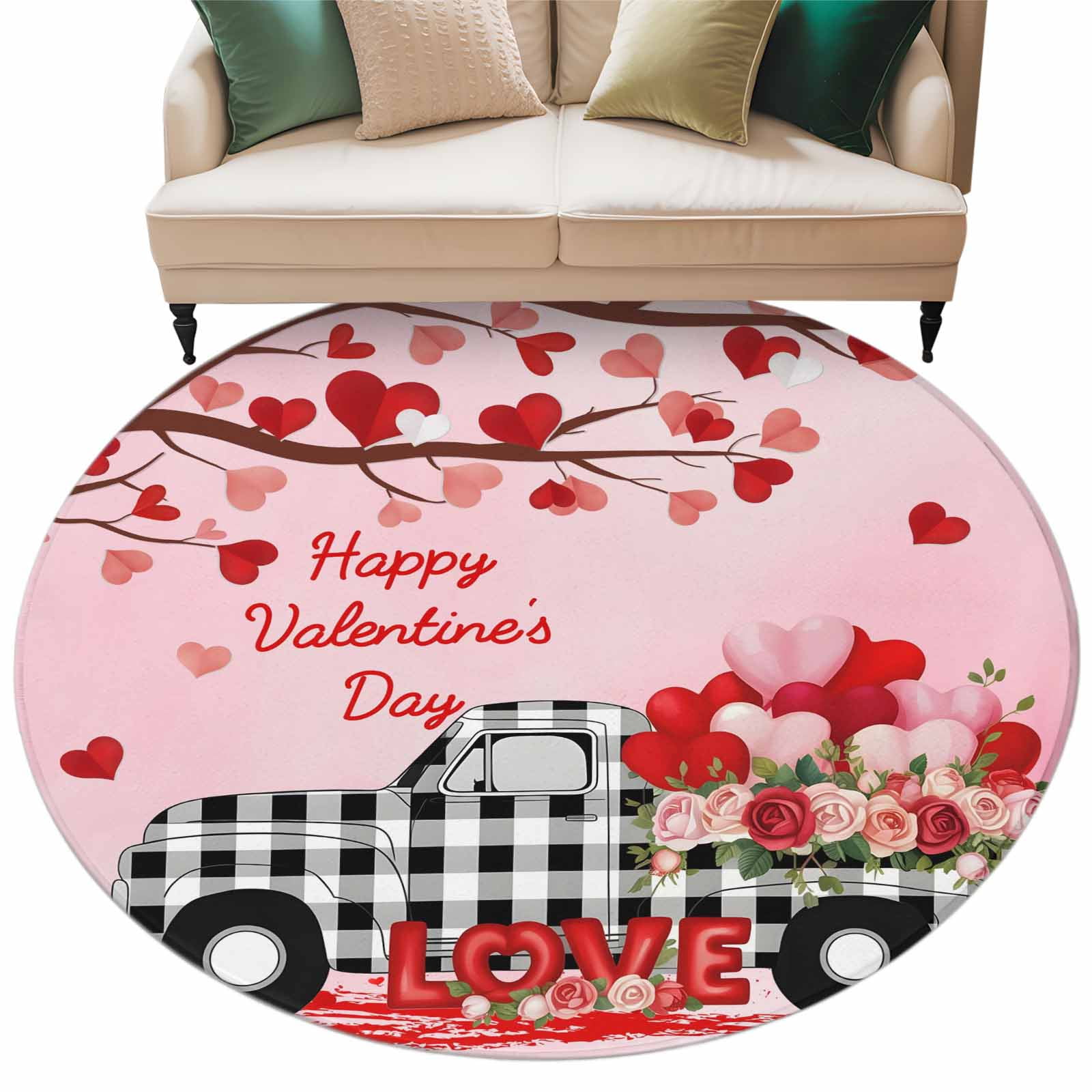 Large Round Rug 8Ft Valentine's Day Circle Area Rugs Washable Non Slip ...