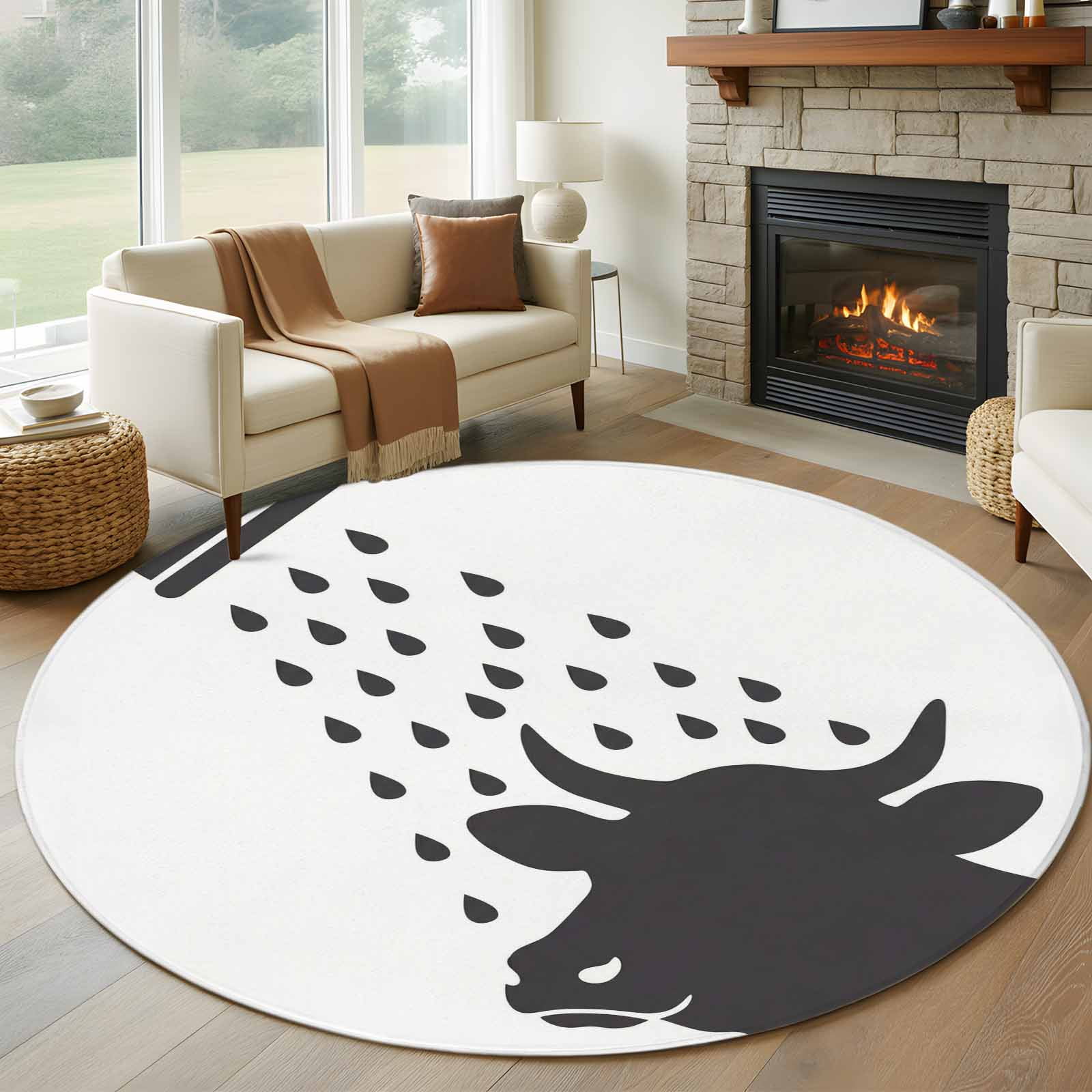 Large Round Rug 8Ft Washable Non-Slip, Cows Showering Circle Area Rugs ...