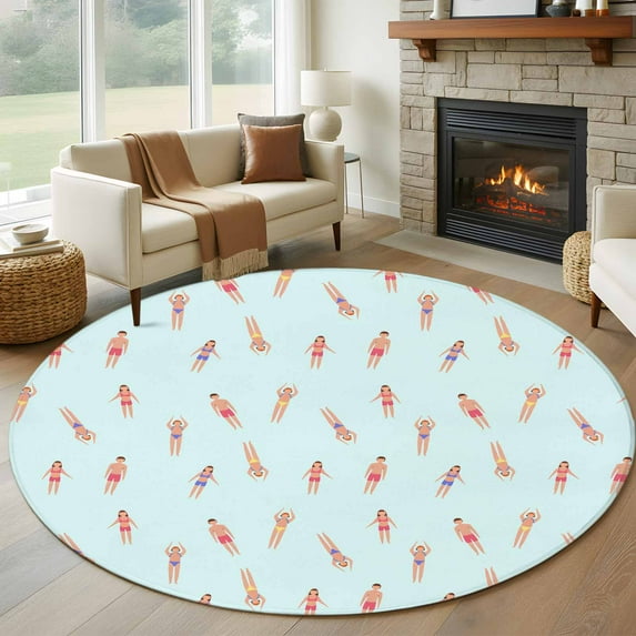 Large Round Rug 8Ft Washable Non-Slip, Summer Swimmers Circle Area Rugs ...