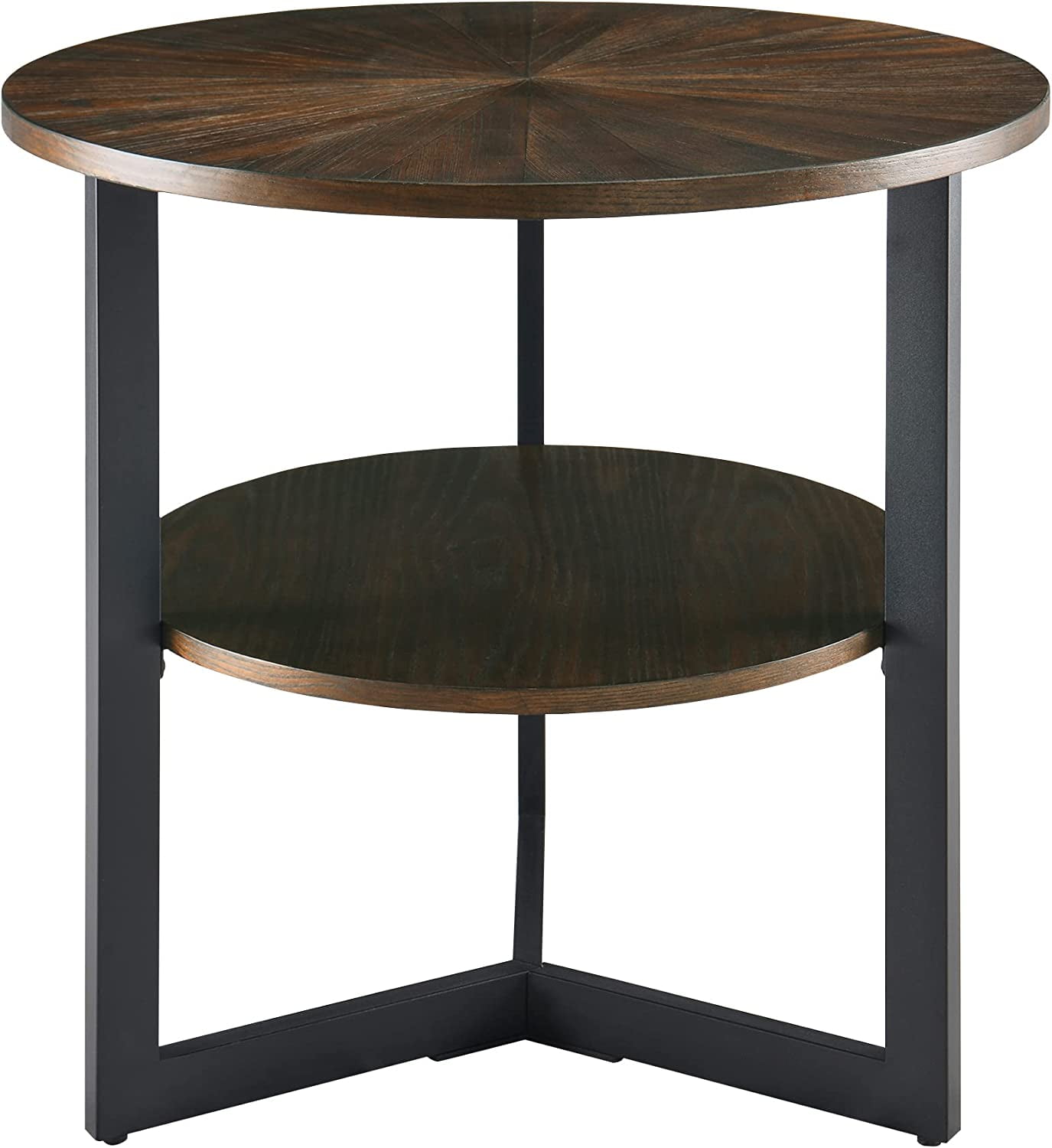 Large Round Side Table with Metal Leg, Solid Wood Circular Beside Table ...